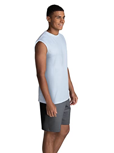 Fruit of the Loom Men's Eversoft Cotton Sleeveless T Shirts, Breathable & Moisture Wicking with Odor Control, Sizes S-4X, Muscle-2 Pack-White, 3X-Large
