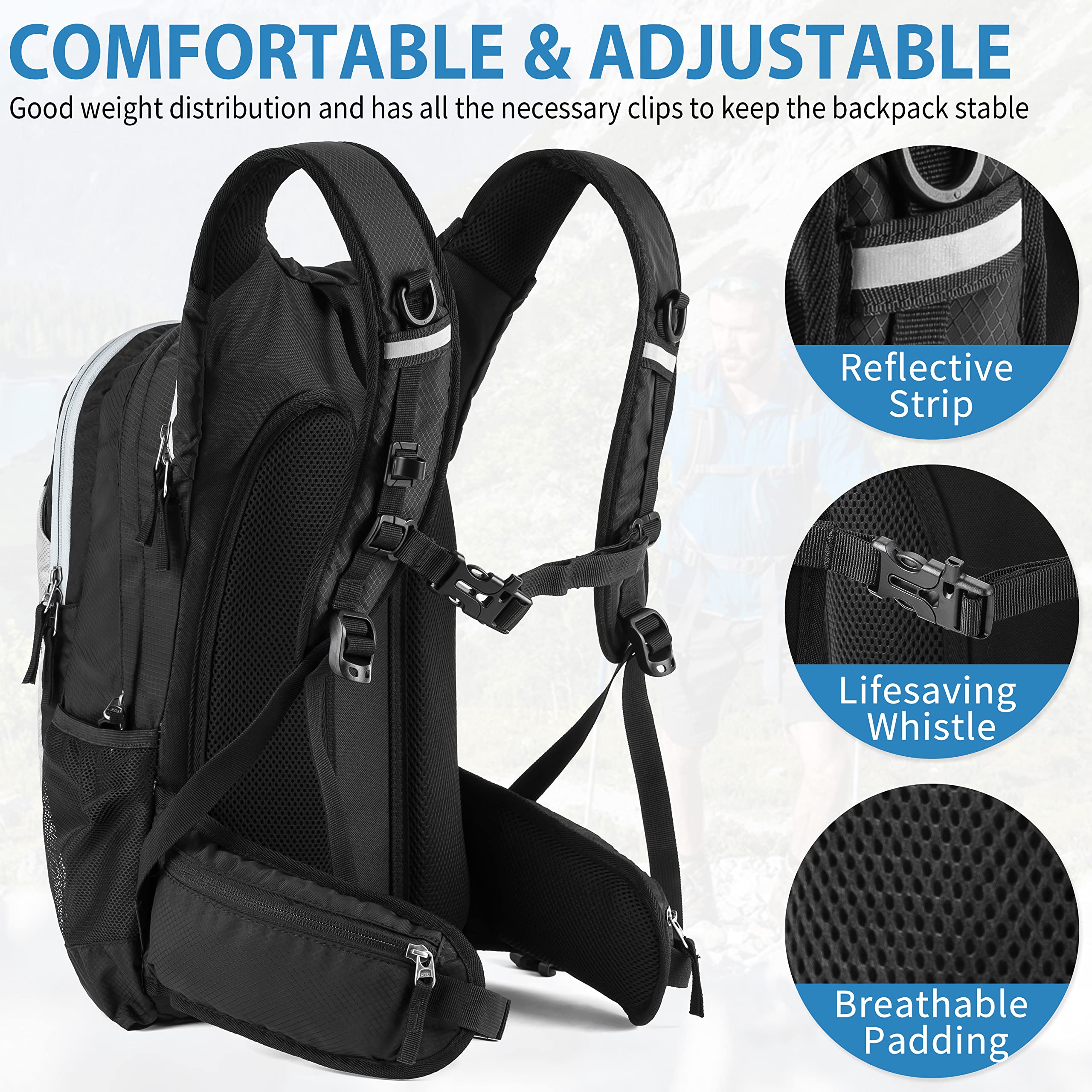 GELINDO Insulated Hiking Hydration Backpack - Hiking Hydration Pack with 2.5L Water Bladder - Insulated Water Backpack with Bladder for Hiking