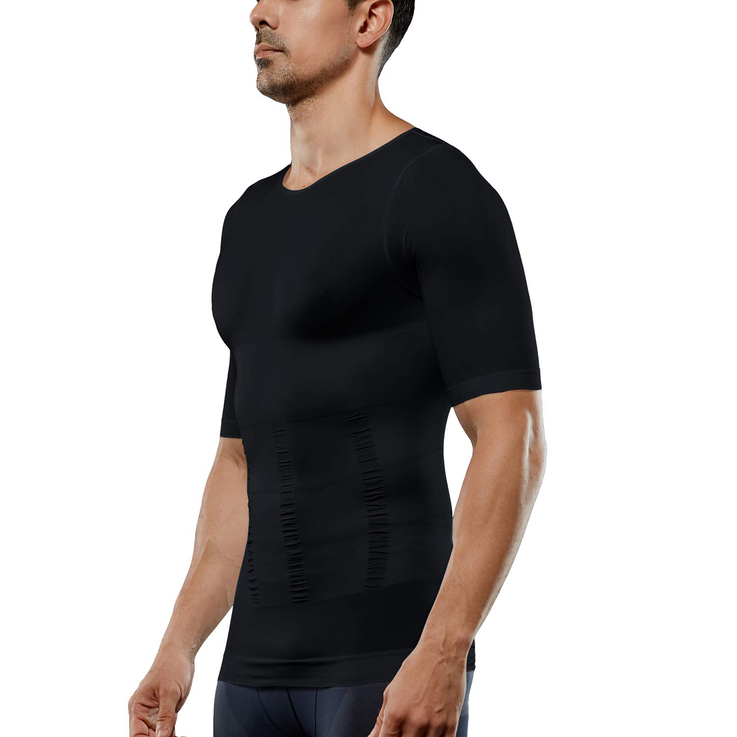 Generic Men's Compression Shirt Short Sleeve Tank Top Body Shaper Slimming T-Shirt Athletic Sports Base Layer Top Running Shaperwear (Black, L)