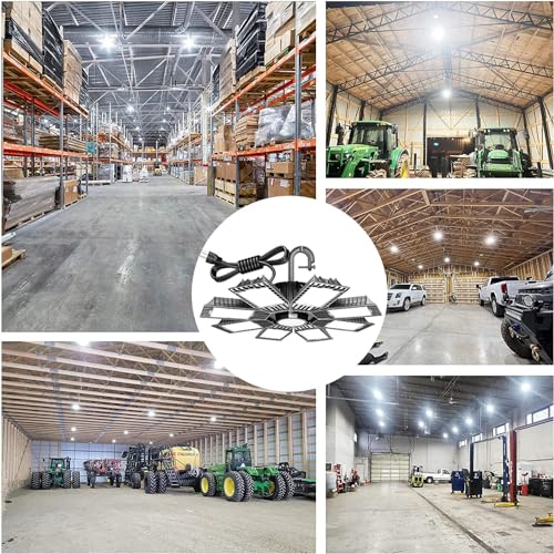 Fucoda LED Shop Light, 800W Equivalent, 35000 Lumen High Bay Light, Daylight White 250W, Non-Dimmable, Ceiling Hook Hanging Lighting with US Plug in Cord for Workshop Garage Barn Warehouse Lighting