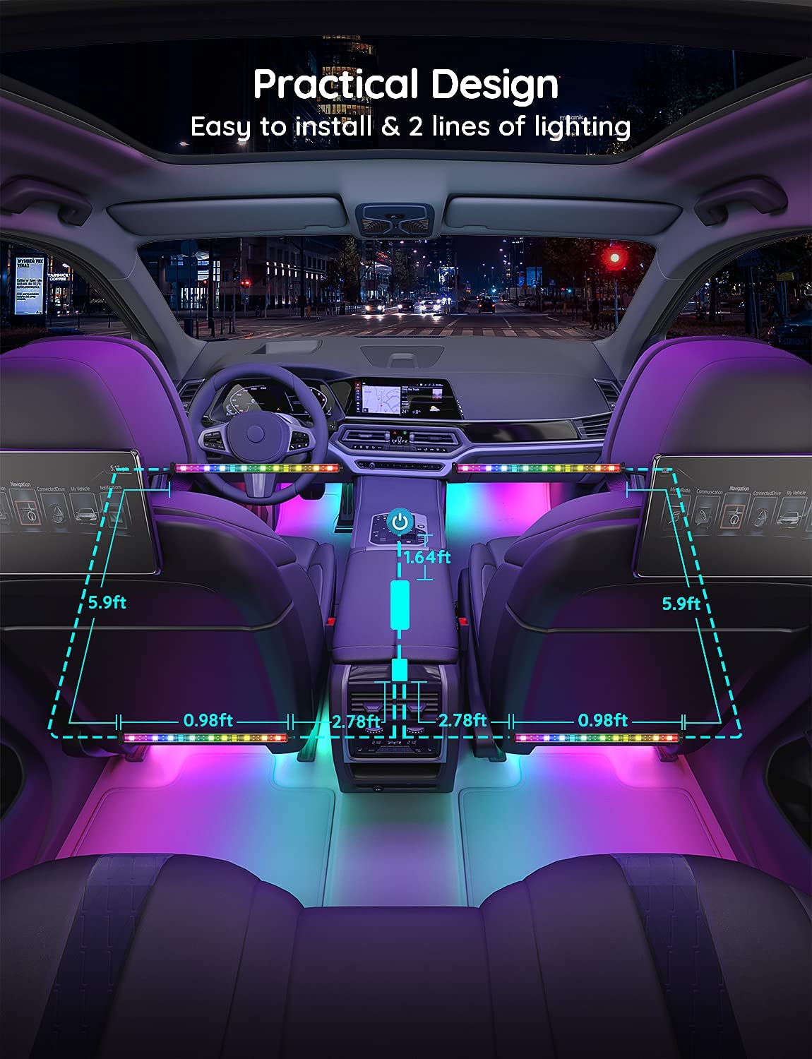 Govee Smart Car LED Strip Lights, RGBIC Interior Car Lights with 4 Music Modes, 30 Scene Options and 16 Million Colors, APP Control 2 Lines Design LED Car Lights for SUVs, DC 12V