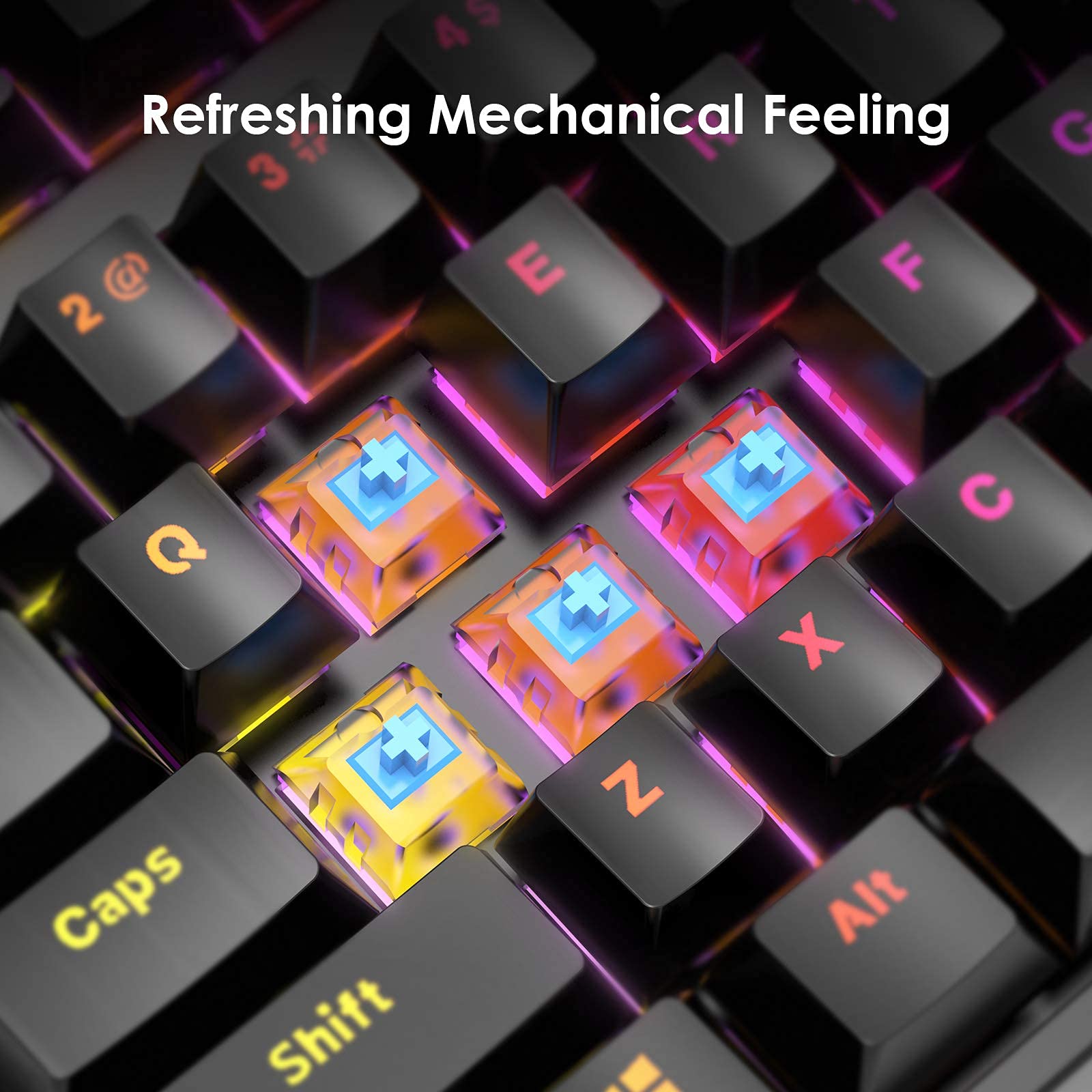 GIM Mechanical Gaming Keyboard 87 Keys LED Rainbow Backlit Small Compact Keyboard with Click Blue Switches 100percent Anti USB Wired Computer Laptop Keyboard for Windows PC Gamers Renewed KB 87