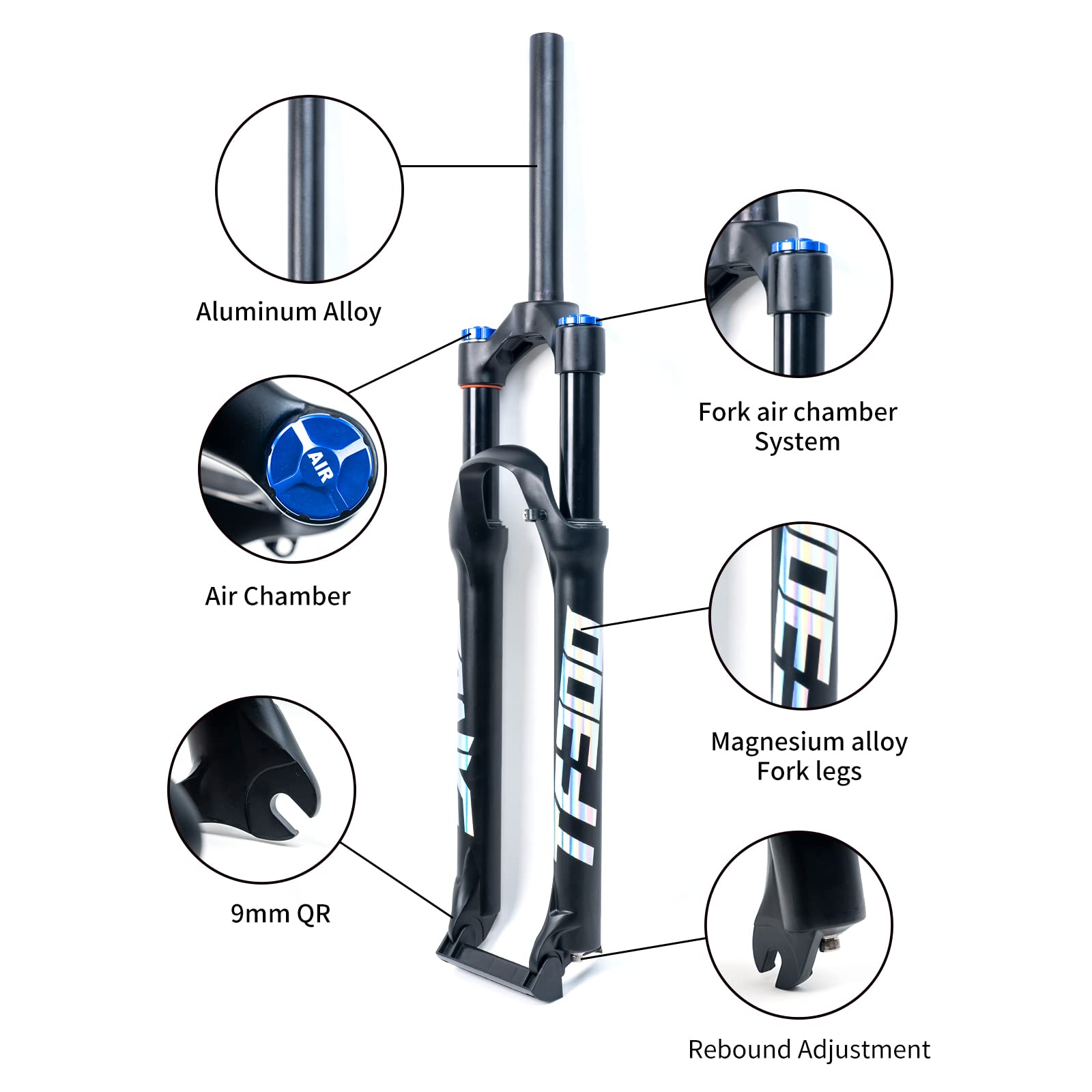 HAIMIM Mountain Bicycle Suspension Forks, 27.5/29 inch MTB Bike Front Fork with Rebound Adjustment, 100mm Travel 28.6mm Threadless Steerer (Black, 29inch)