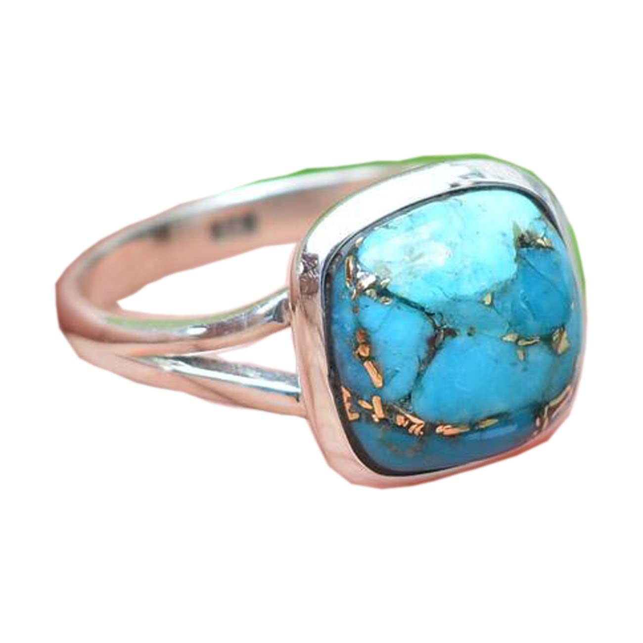 Gemstone Ring/Blue Copper Turquoise Cushion Shape Gemstones/Customised Silver Rings/Wedding Ring Size 5 us to 12 us-1135 (11)
