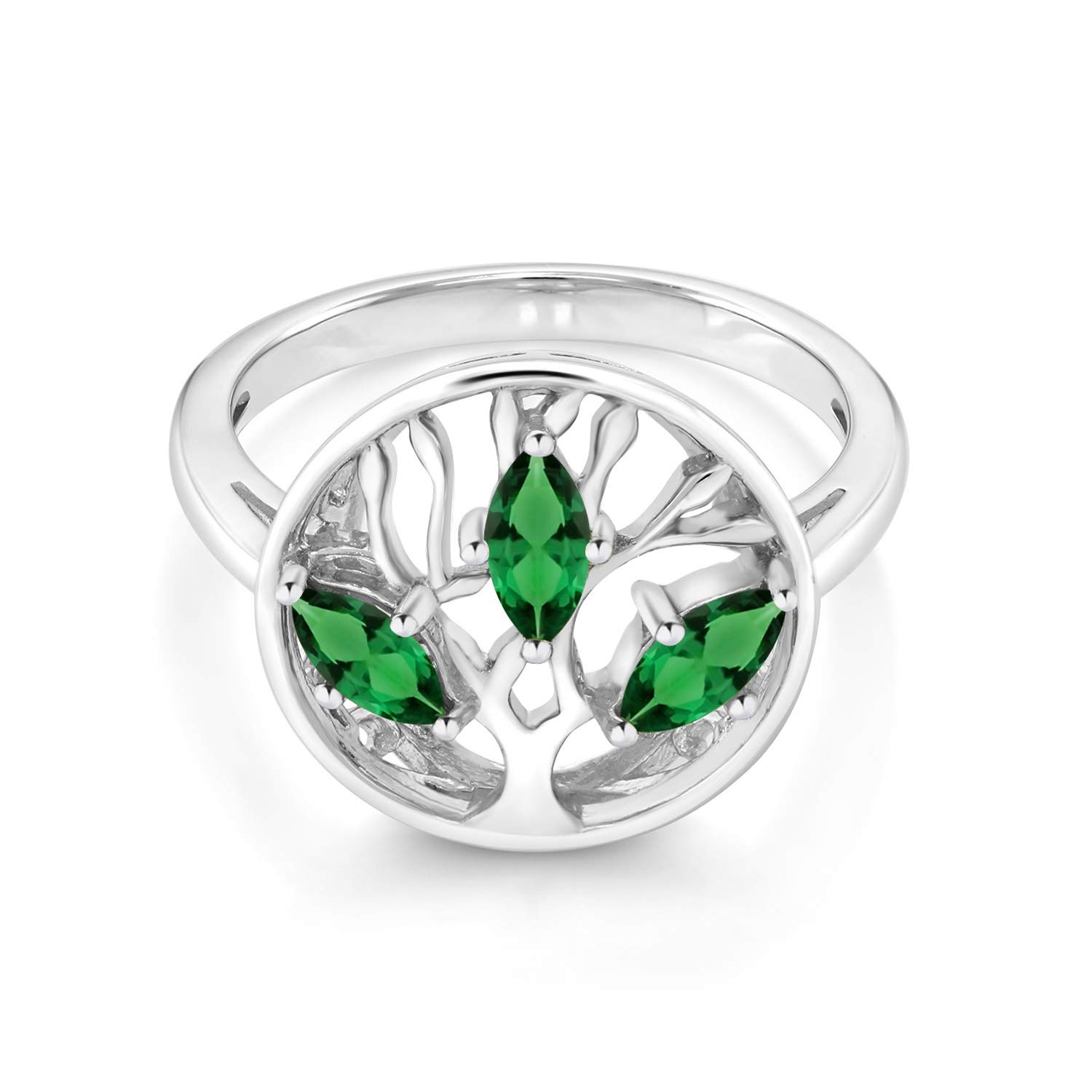 Gem Stone King 925 Sterling Silver Green Nano Emerald Family Tree of Life Ring For Women (0.60 Cttw, Gemstone May Birthstone, Available In Size 5, 6, 7, 8, 9)
