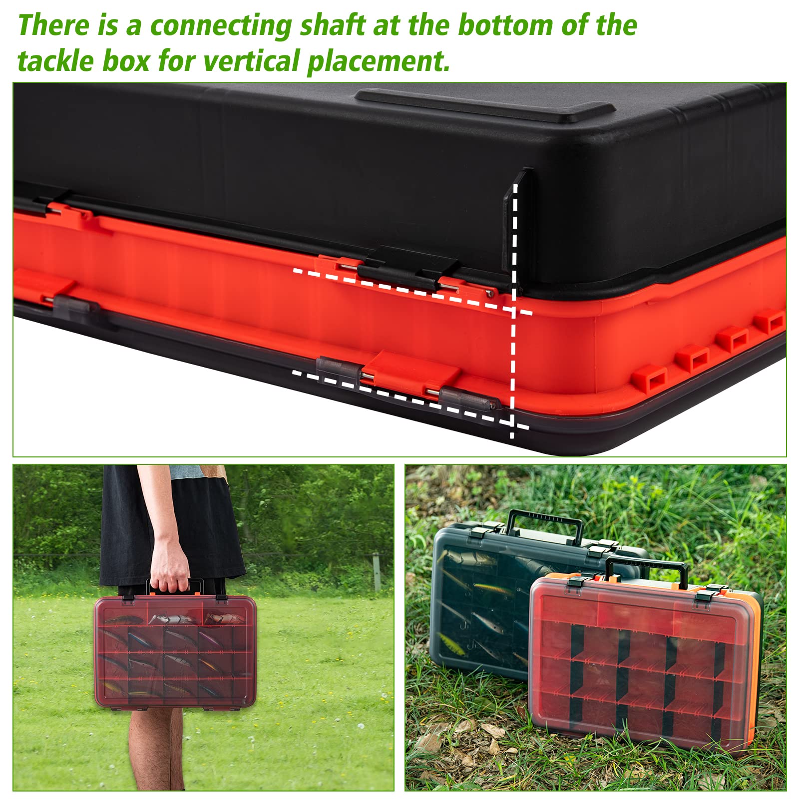 Goture Large Tackle Box with Secure Locks, Adjustable Divider Removable 33 Small Bin Compartments Hardware 15.15'' 10.8'' 3.4'' Box Storage for hook, bait, reel, swivel, Hardware, Screws, Bolts DOUBLE