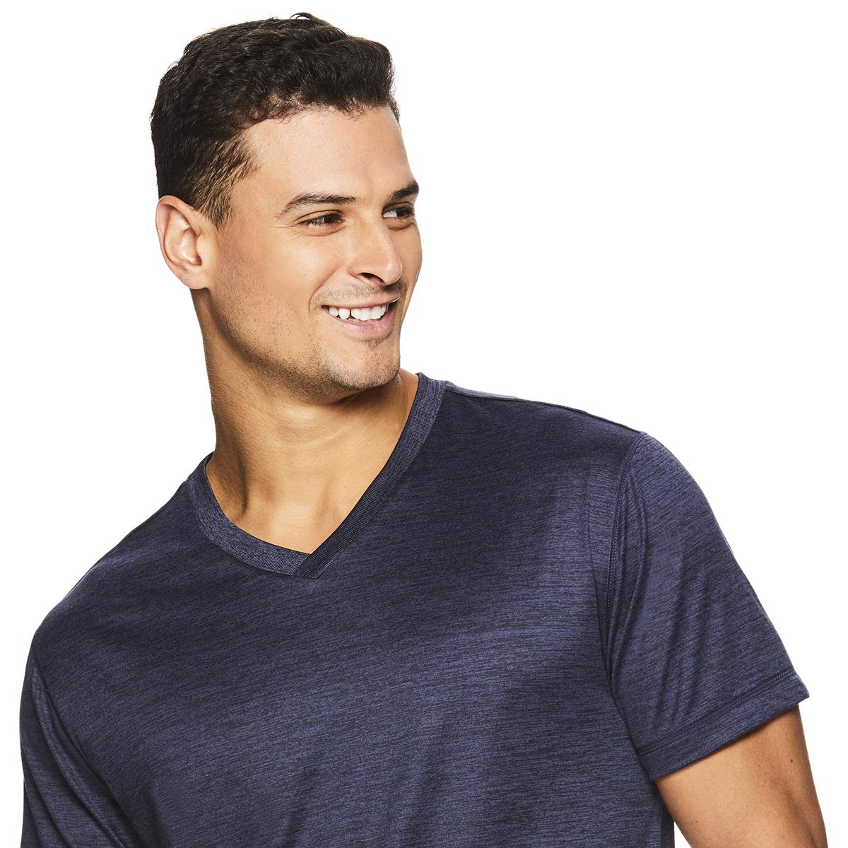 Gaiam Men's Everyday Basic V Neck T Shirt - Short Sleeve Yoga & Workout Top - Everyday Navy Heather, Large