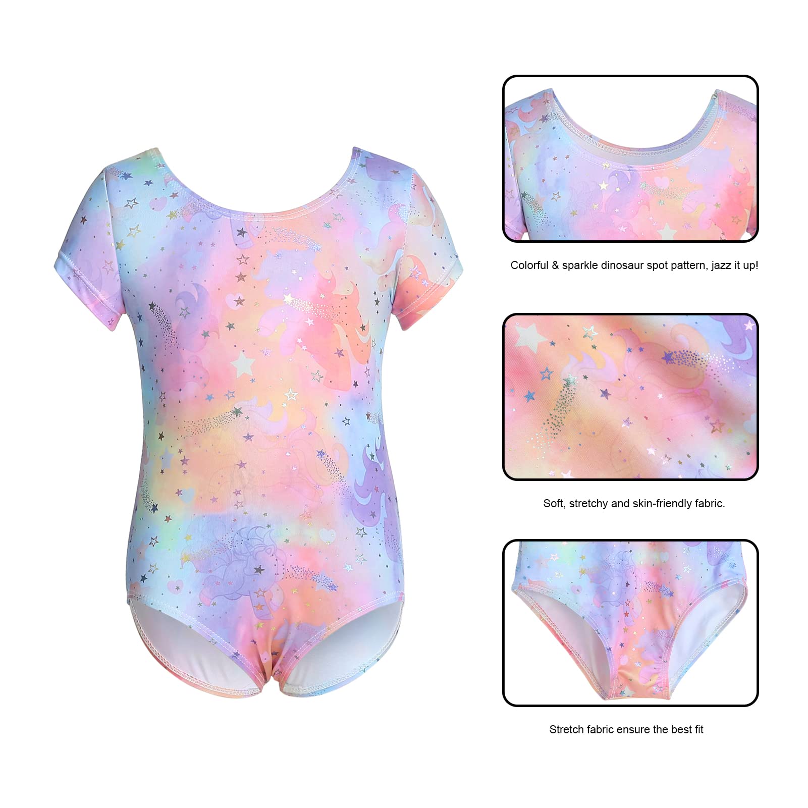 Girls Ballet gymnastic Leotards with Shorts Unicorn Star Print (6 years)