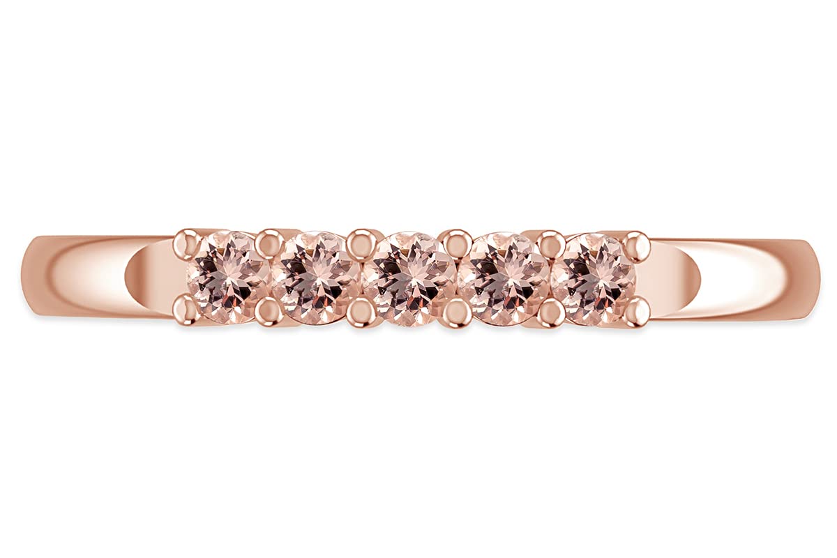 GEMVIO Collection Five Stone Ring, Round Cut Natural Morganite Gemstone Engagement Ring in 14K Rose Gold Over Sterling Silver Anniversary Wedding Band Ring(0.15 Cttw)-5.5