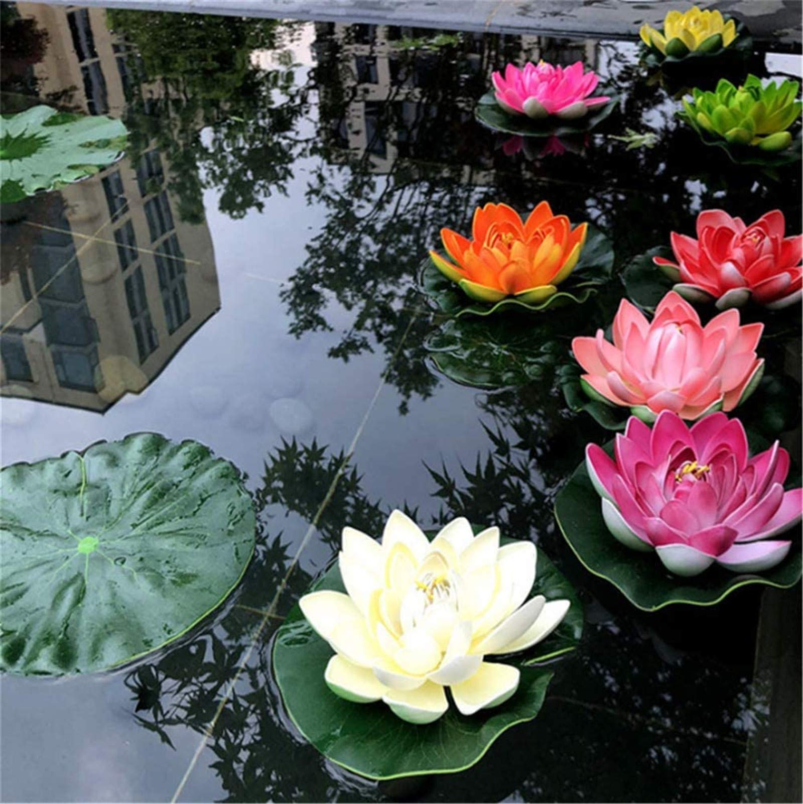 FRUTA 4 Pack Large Artificial Floating Lotus Flowers Foam Floating Flowers Set for Home Garden Pond Pools Aquarium Tank Wedding Party Decorations- Ivory White