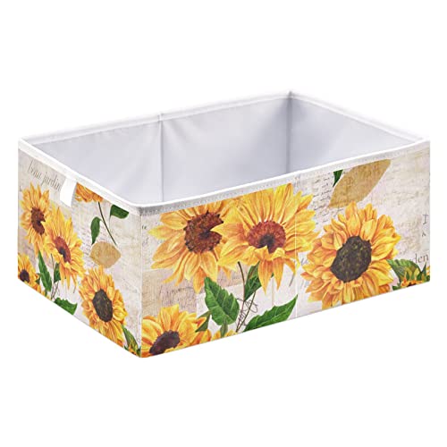 Rectangular Storage Baskets ,Retro Sunflower Fabric Storage Bin Organizer,Collapsible Storage Basket for Toy, Clothes,Books.Shelves Basket