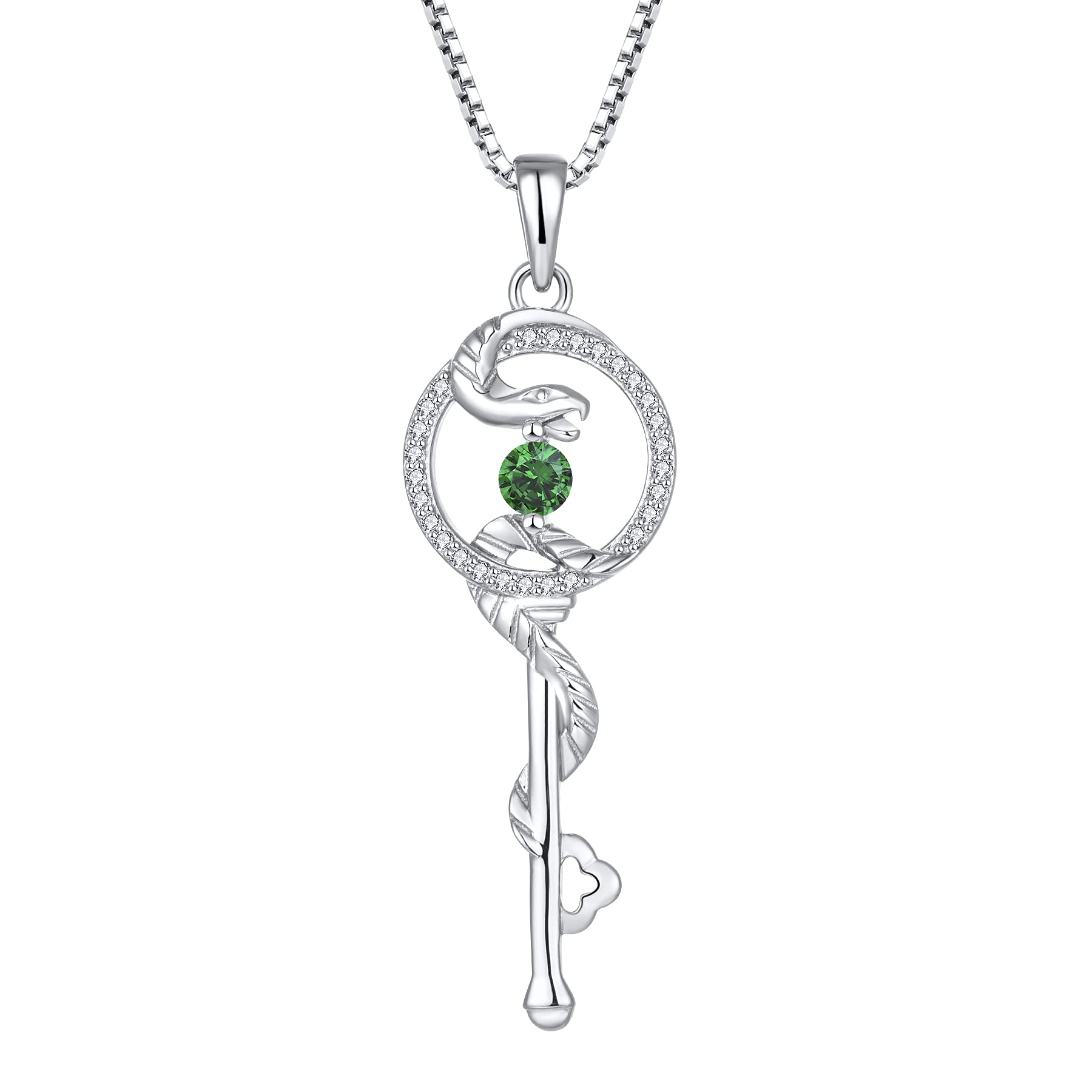 FJ Snake Key Pendant Necklace May Emerald Birthstone Women Wicca Jewelry