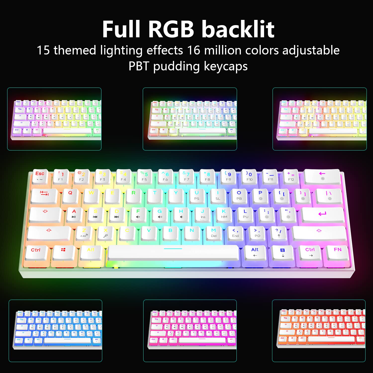 Gamakay 61 Pro Wired Wireless Gaming Keyboard 60 Percent White Hot Swappable Mechanical Keyboard with RGB Backlit NKRO for MAC/PC (Gateron Optical Yellow Switch V2)
