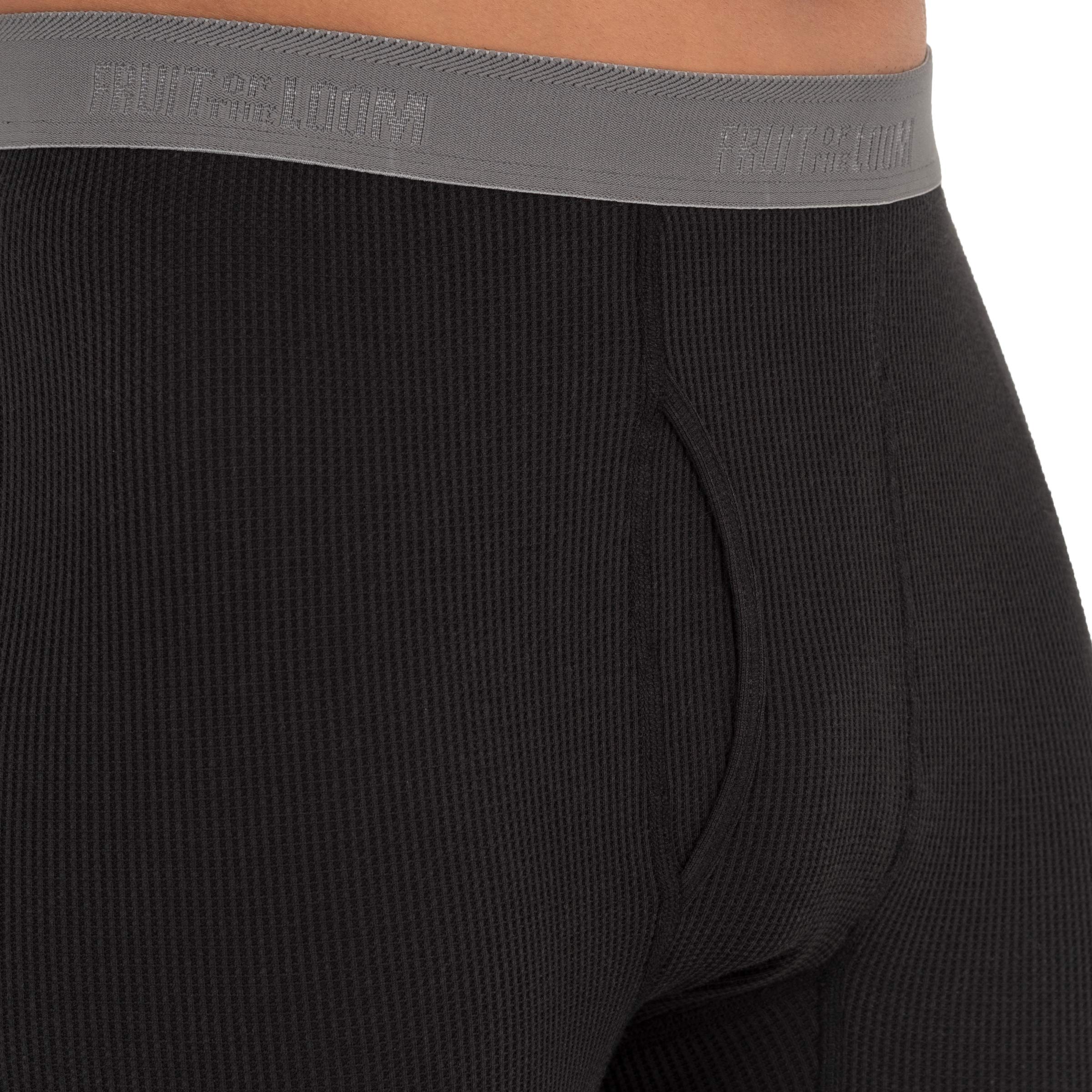 Fruit of the Loom Men's Recycled Premium Waffle Thermal Underwear Long Johns Bottom (1, 2, 3, and 4 Packs), Black/Greystone Heather, Medium
