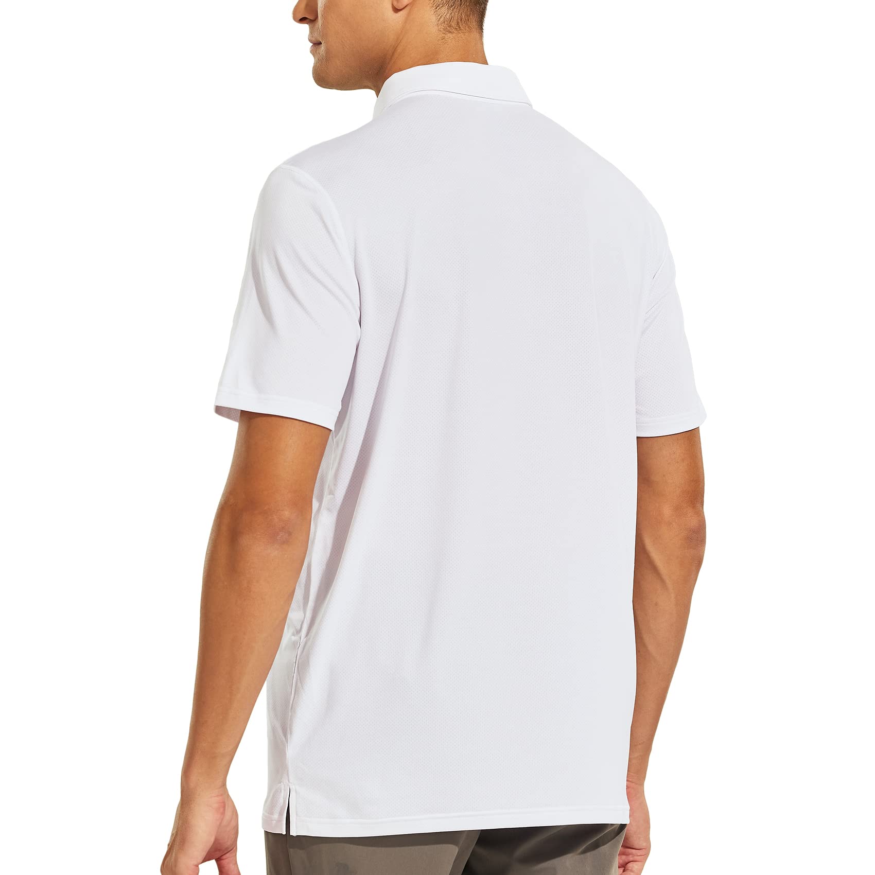 Haimont Polo Shirts with Pocket Dry Fit Golf Shirt for Men, Moisture Wicking Breathable Soft White,L