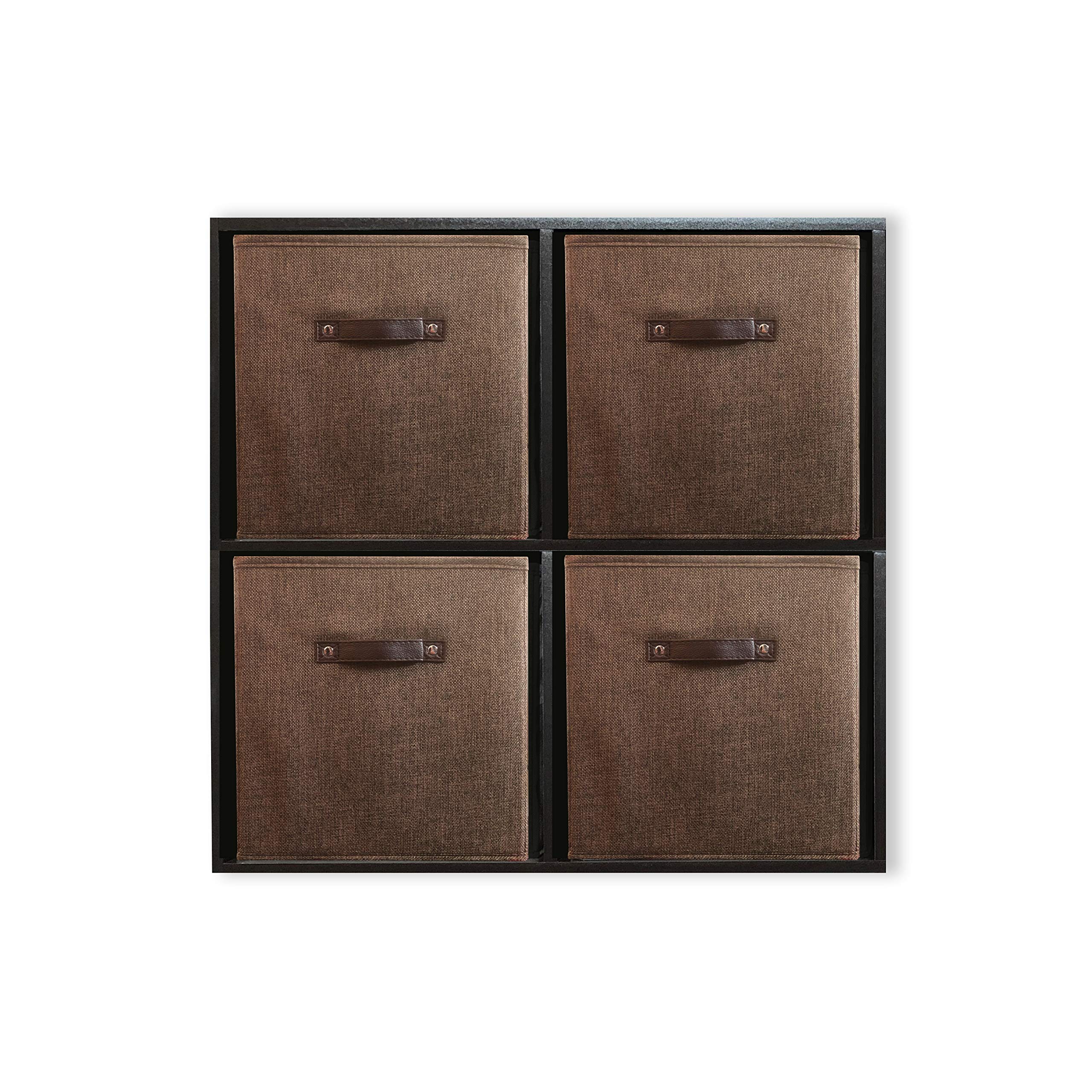 Functional Modern - Foldable Storage Bins - Durable Collapsible Storage Cubes - Closet Storage - Organizer Basket - 2 Pack - Heavy-Duty Cocoa Brown Natural Linen - 11 Inches High