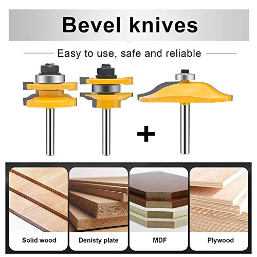OLETBE 3 PCS Router Bit Set, 1/4-Inch Shank Round Over Raised Panel Cabinet Door Ogee Rail and Stile Router Bits, Woodworking Wood Cutter, Wood Carbide Groove Tongue Milling Tool(Silver)
