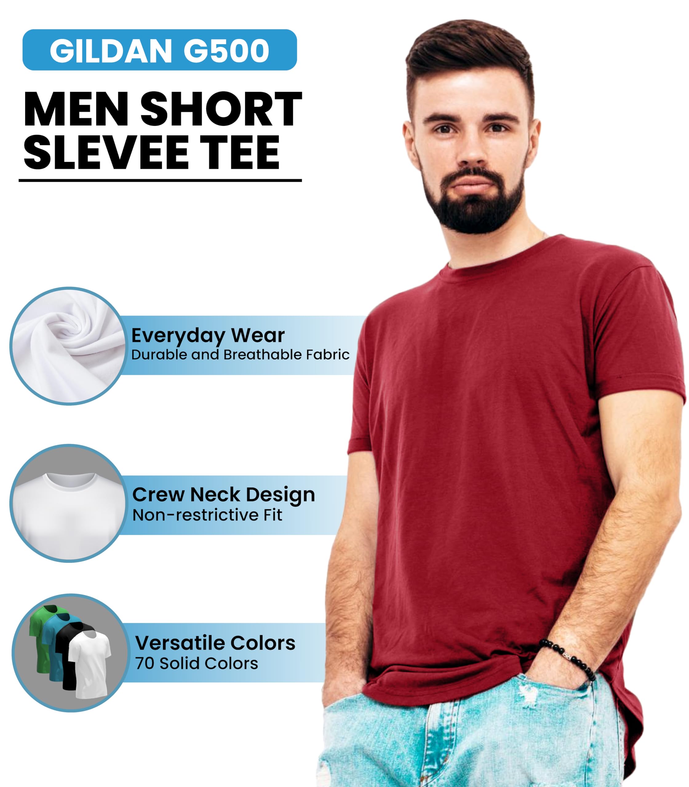 Gildan Men's Heavy Cotton Short Sleeve T-Shirt, Style G500, Multipack of 1|2|4|6|10, Make Your Own Customized Set! SETOF-10-L Multicolor