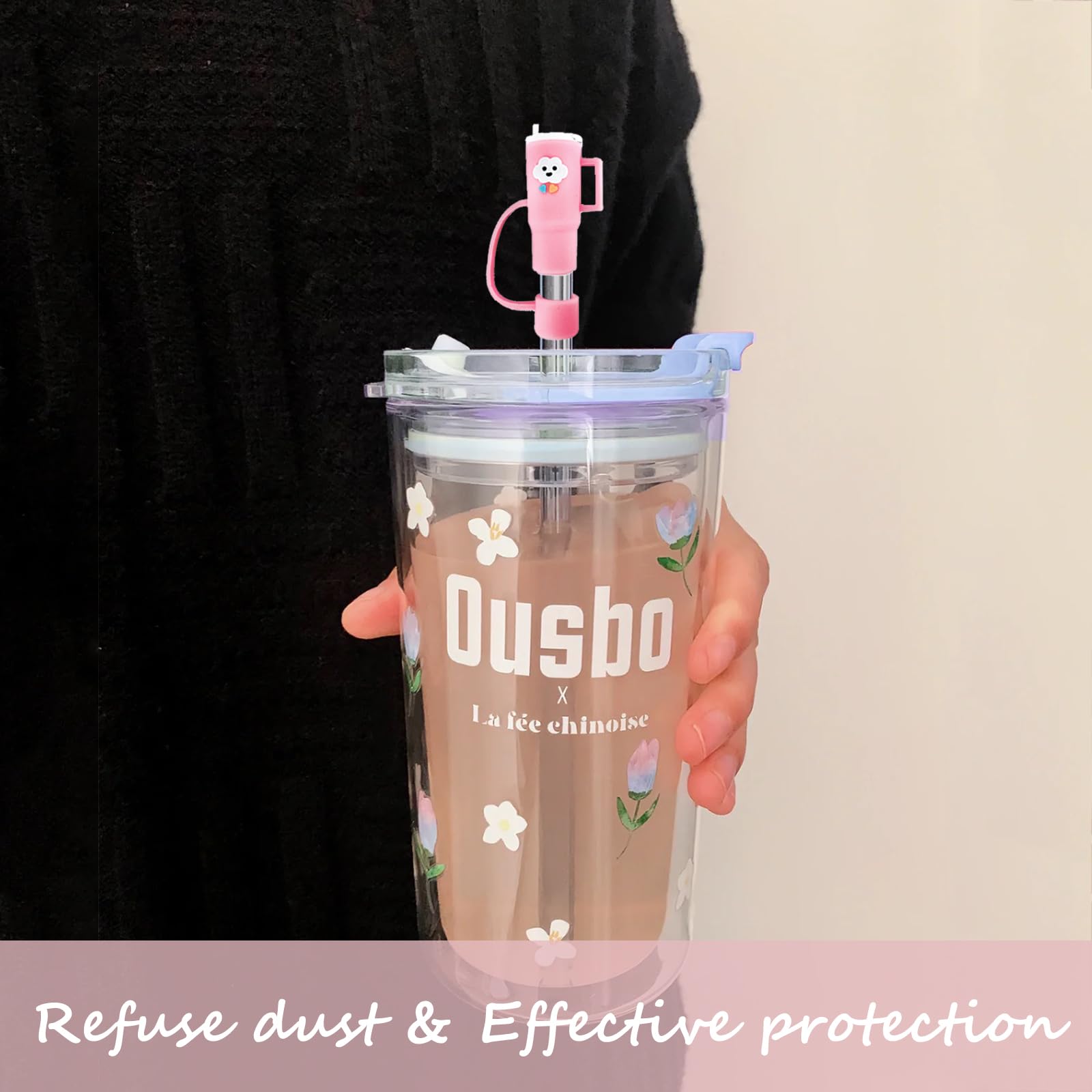 GAISHION 8Pcs Straw Covers Cap Toppers Tips Compatible with Stanley 40/30 oz Tumbler Cups,Reusable Cute Silicone Straw Lids Protectors for 0.4 in/10mm Stanley Cups Straws Accessories(8PCS)