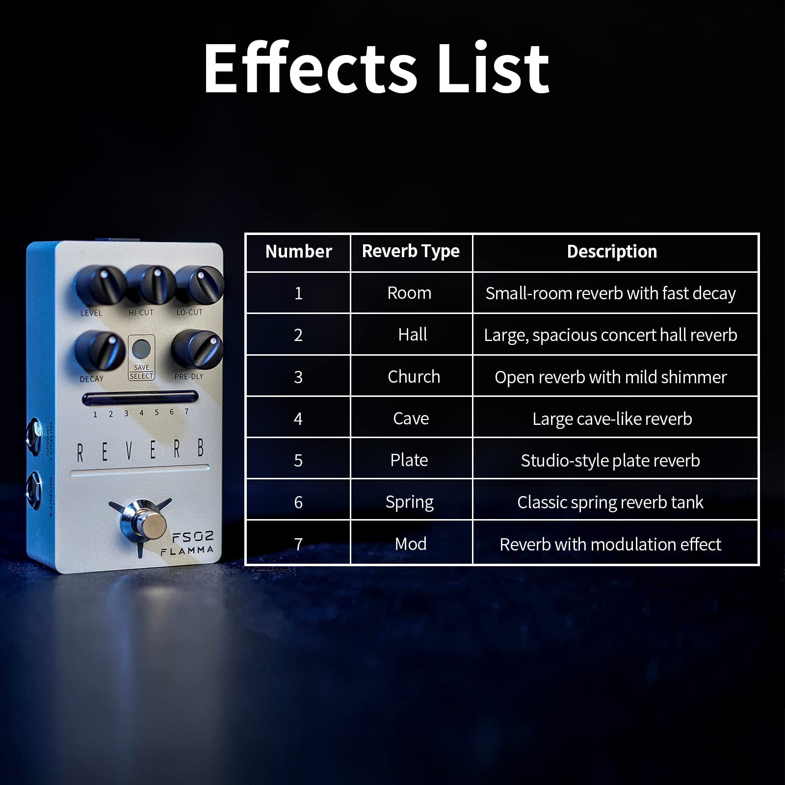 FLAMMA Reverb and Delay Guitar Pedals