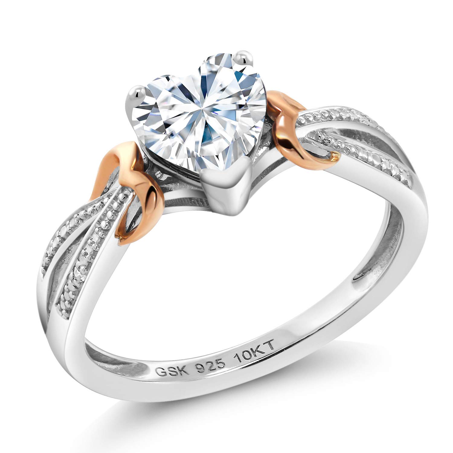 Gem Stone King 925 Silver and 10K Rose Gold 6MM Heart Shape Gemstone Birthstone and Diamond Engagement Ring | Wedding Anniversary Promise Ring For Women | Available In Size 5, 6, 7, 8, 9