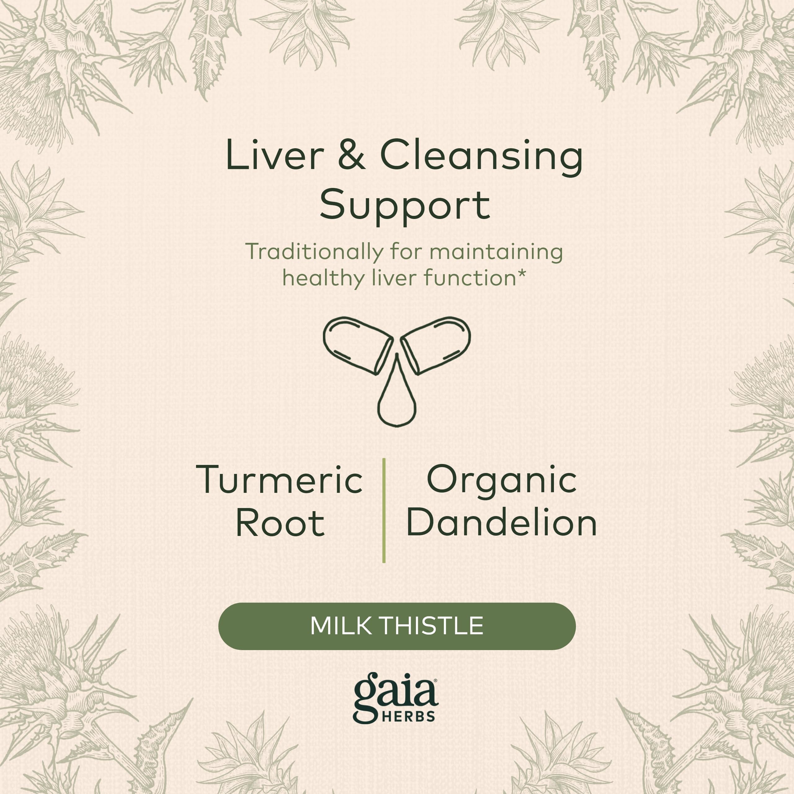 Gaia Herbs Liver Cleanse - Liver Health Support Herbal Supplement with Milk Thistle, Burdock, Turmeric Curcumin, Dandelion, and More - 60 Vegan Liquid Phyto-Caps (30 Servings)