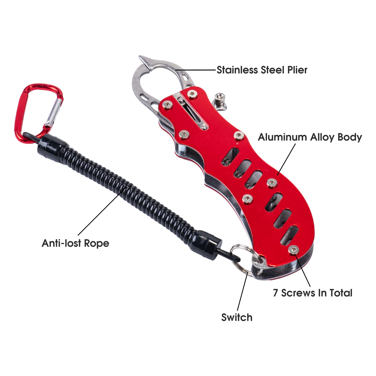 Goture Fishing Lip Gripper Aluminum Multifunction Fish Mouth Grabber Hook Remover with Lanyard Fishing Tackle Tool