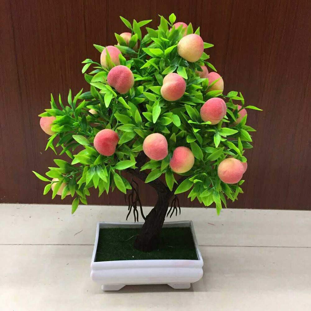 Gsdviyh36 1Pc Potted Artificial Peach Fruit Tree Bonsai Home Garden Desktop Decor Prop, Fake Flowers Artificial Greenery for Home Garden Party Wedding Decoration Green