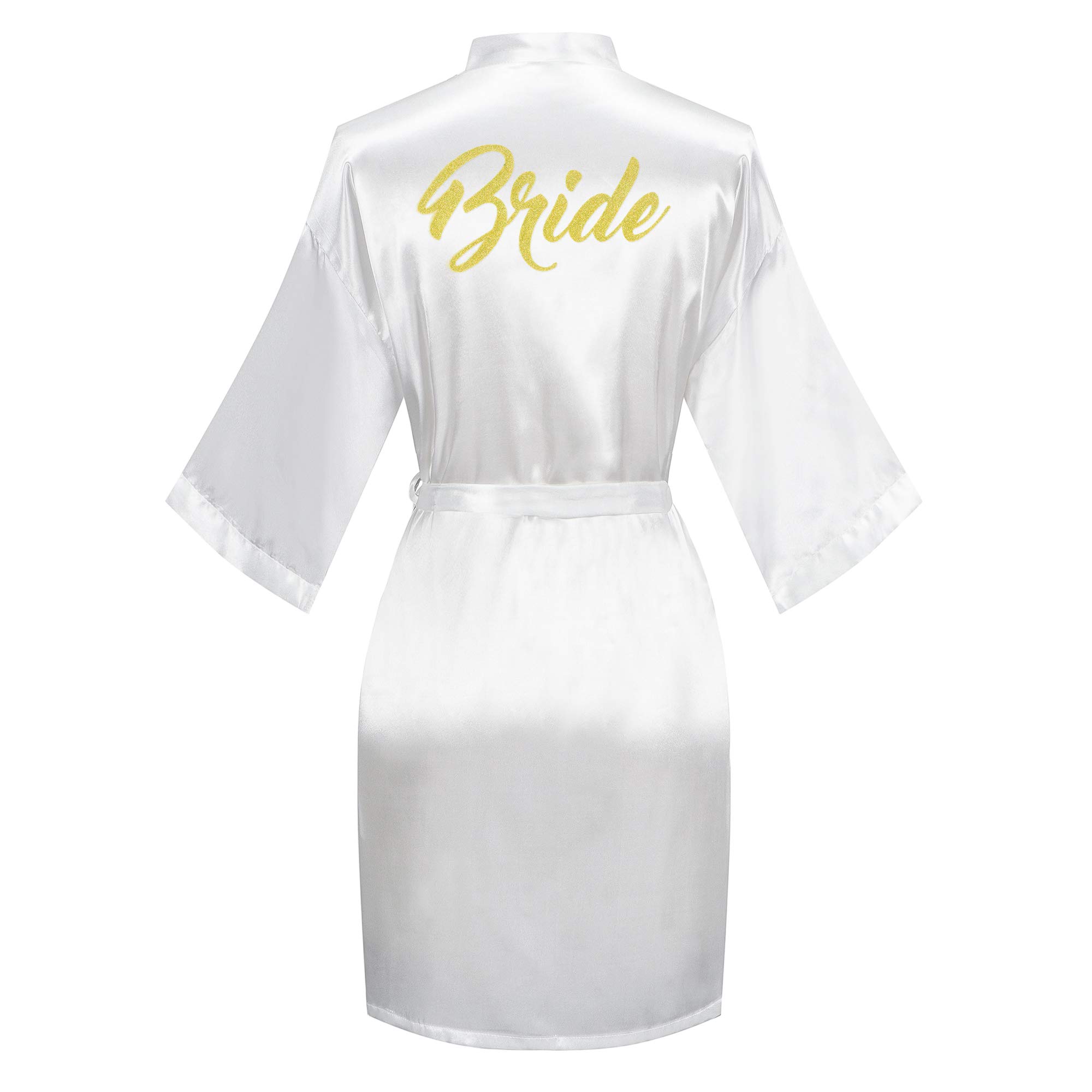 Goodsaleok Women's Satin Kimono Robe for Bride Bridesmaid Wedding Party Getting Ready One Size Robe, Bride White
