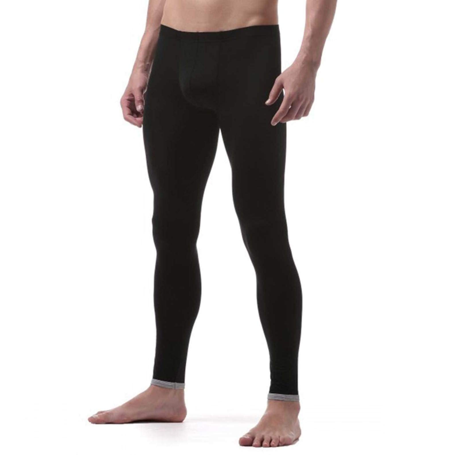 Freebily Men's Ice Silk Long John Leggings Tight Slim Pants Underwear Base Layer Bottom White Belt Print Medium