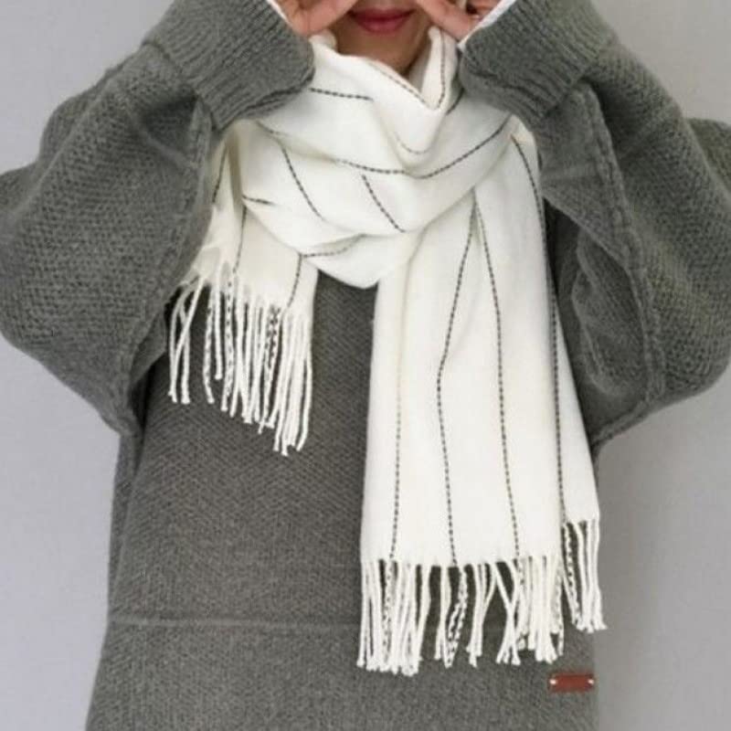 GPPZM Scarf Striped Cotton Scarf Female & Shawl Wrap Knit Striped Scarf with Tassels (Color : B, Size : One Size)