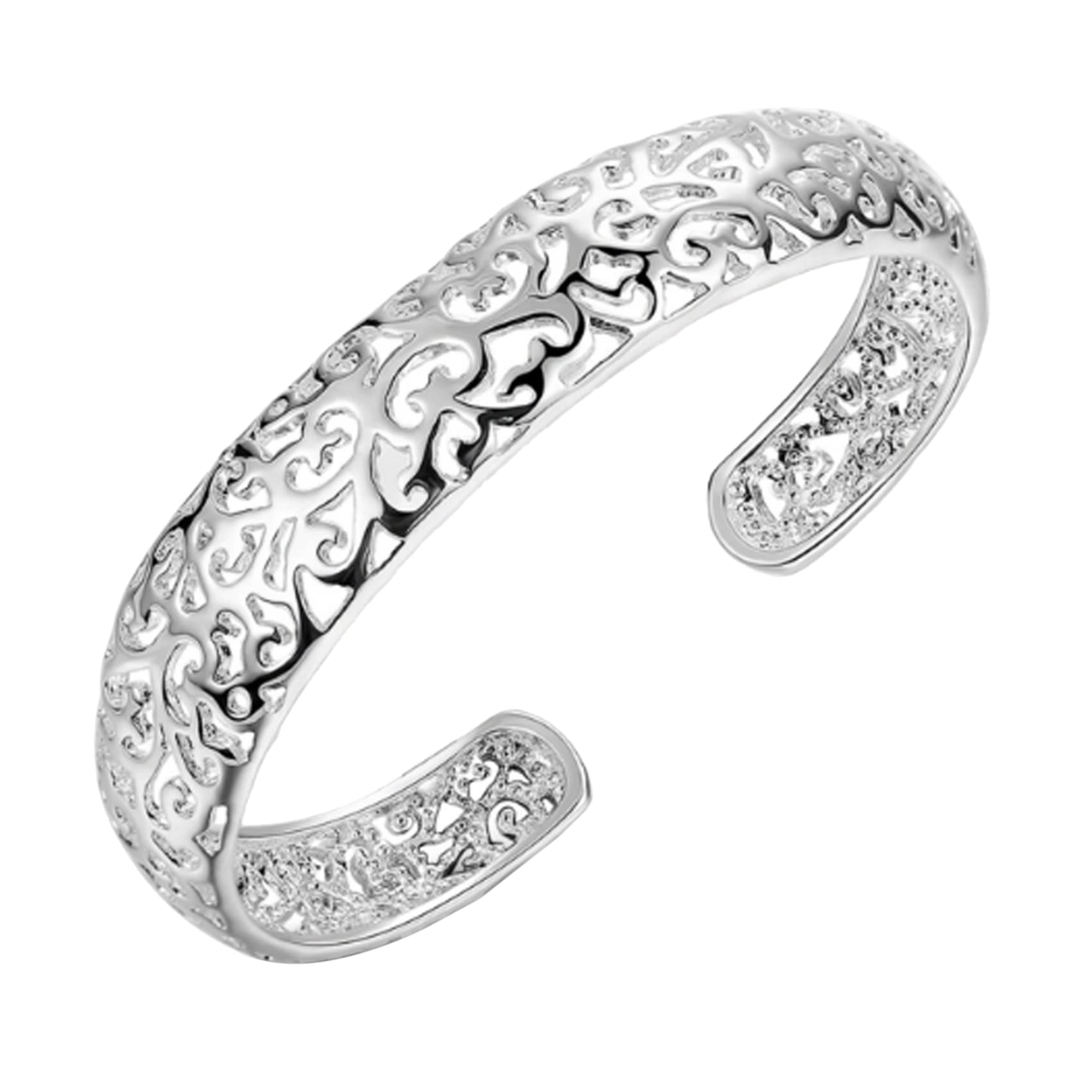 Generic ploon Hollow Open Bangle Bracelet Jewelry Stainless Steel Cuff Charm for Women, Silver