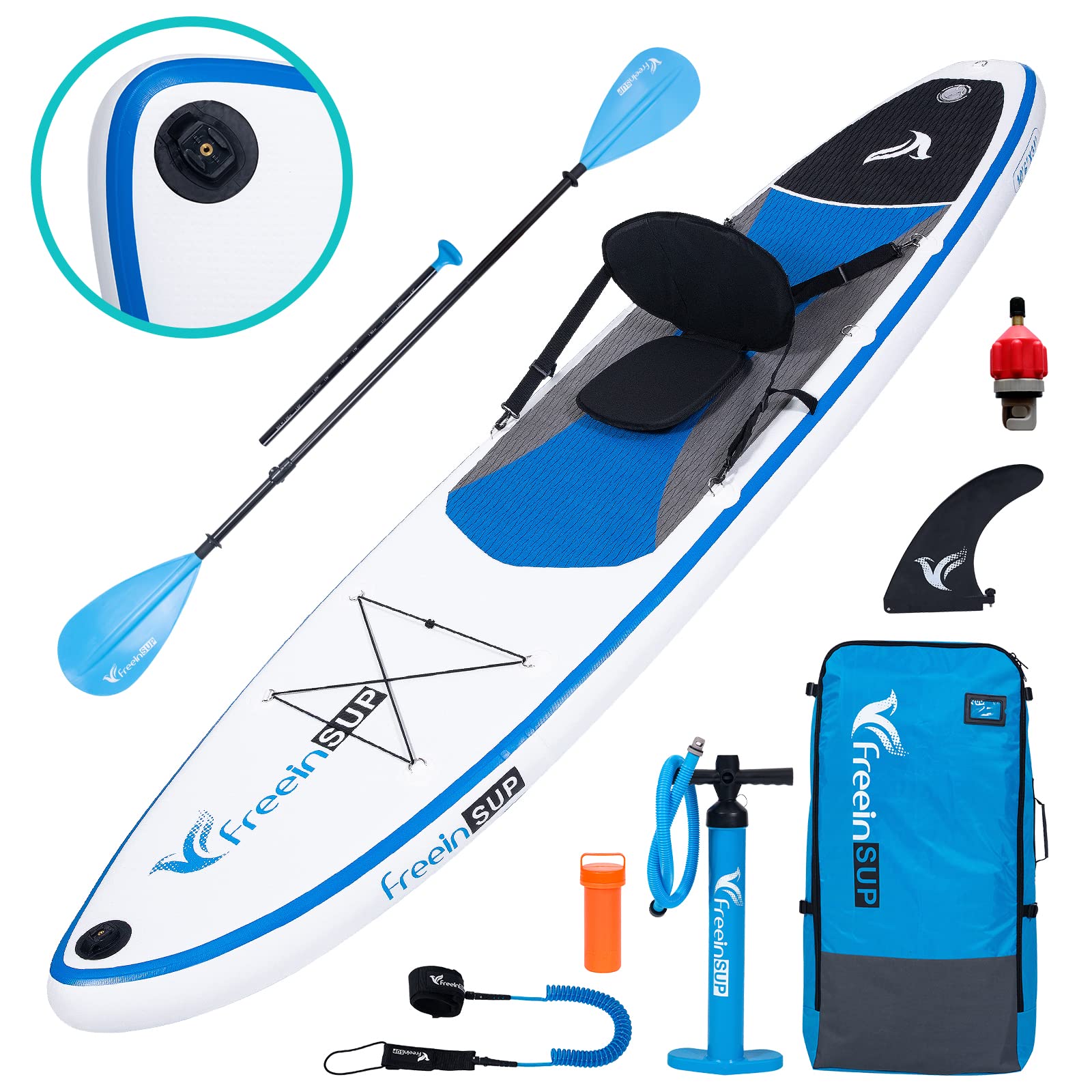 Freein SUP Inflatable Stand Up Paddle Board with Kayak Seat,Paddle Boards for Adults, Accessories sup Pump Adaptor,sup Kayak Paddle(White,10'6"