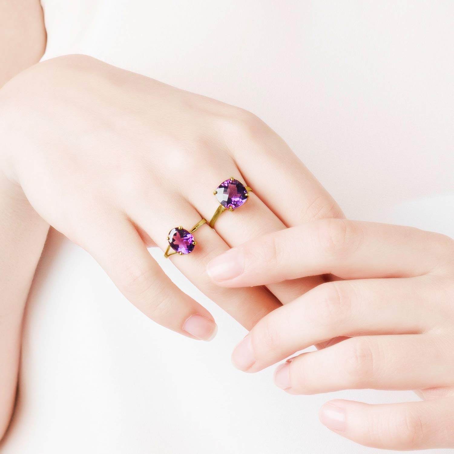 Galaxy Gold GG 14k Solid Yellow Gold Ring with 3.6 Carat Natural Checkerboard Cut Purple Amethyst - Size 8.5