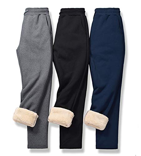 Gihuo Men's Active Winter Fleece Pants Sherpa Lined Sweatpants (Black, Large)