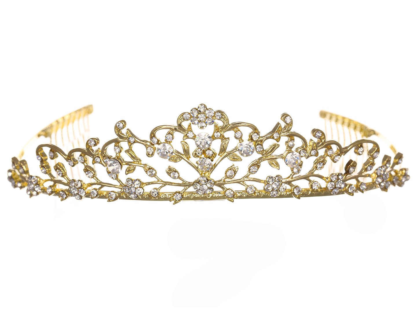 Flower Vine Design Bridal Tiara Crown - Blue Crystals Silver Plating T797