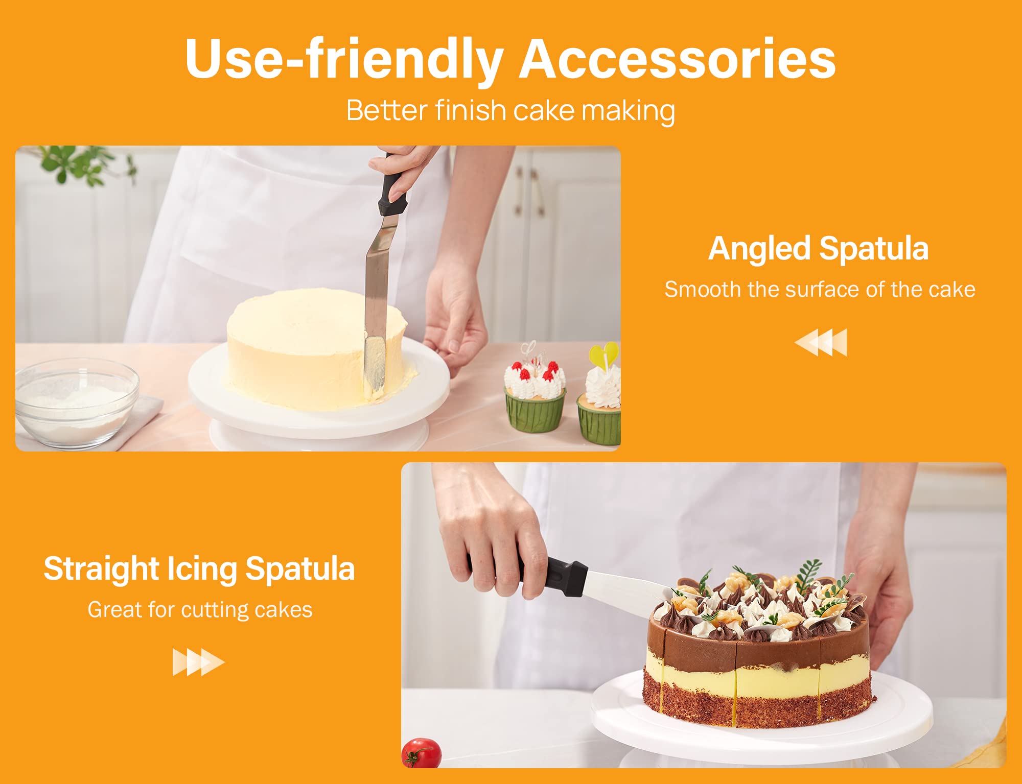 Kootek 69pcs Cake Decorating Supplies Kit, Cake Decorating Set with Cake Turntable Stand, 12 Numbered Icing Piping Tips, 50 Pastry Bags, Straight & Angled Spatula, 3 Scraper & Other Baking Supplies