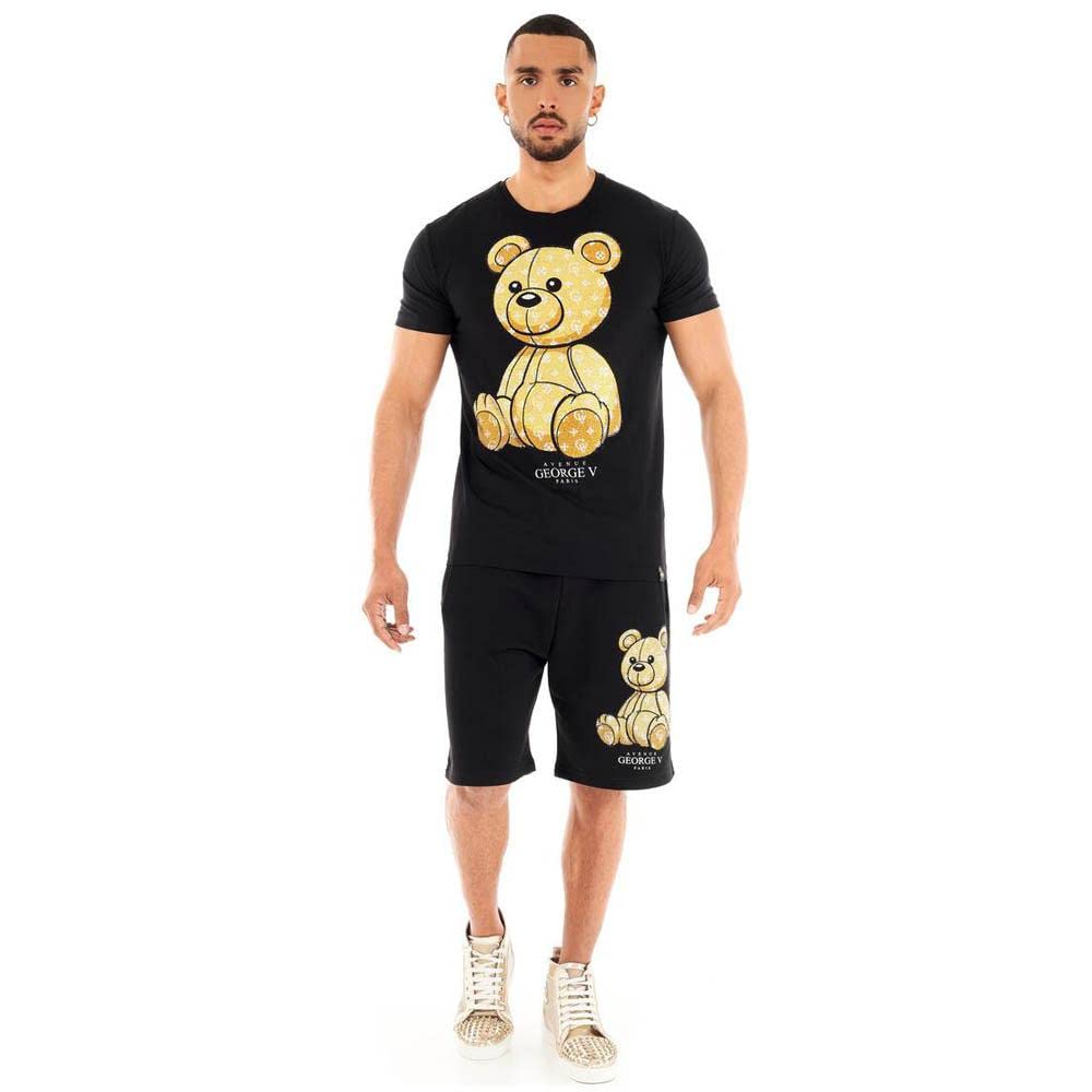 George V Men Crystal Teddy T-Shirt (BlackYellow), XXL