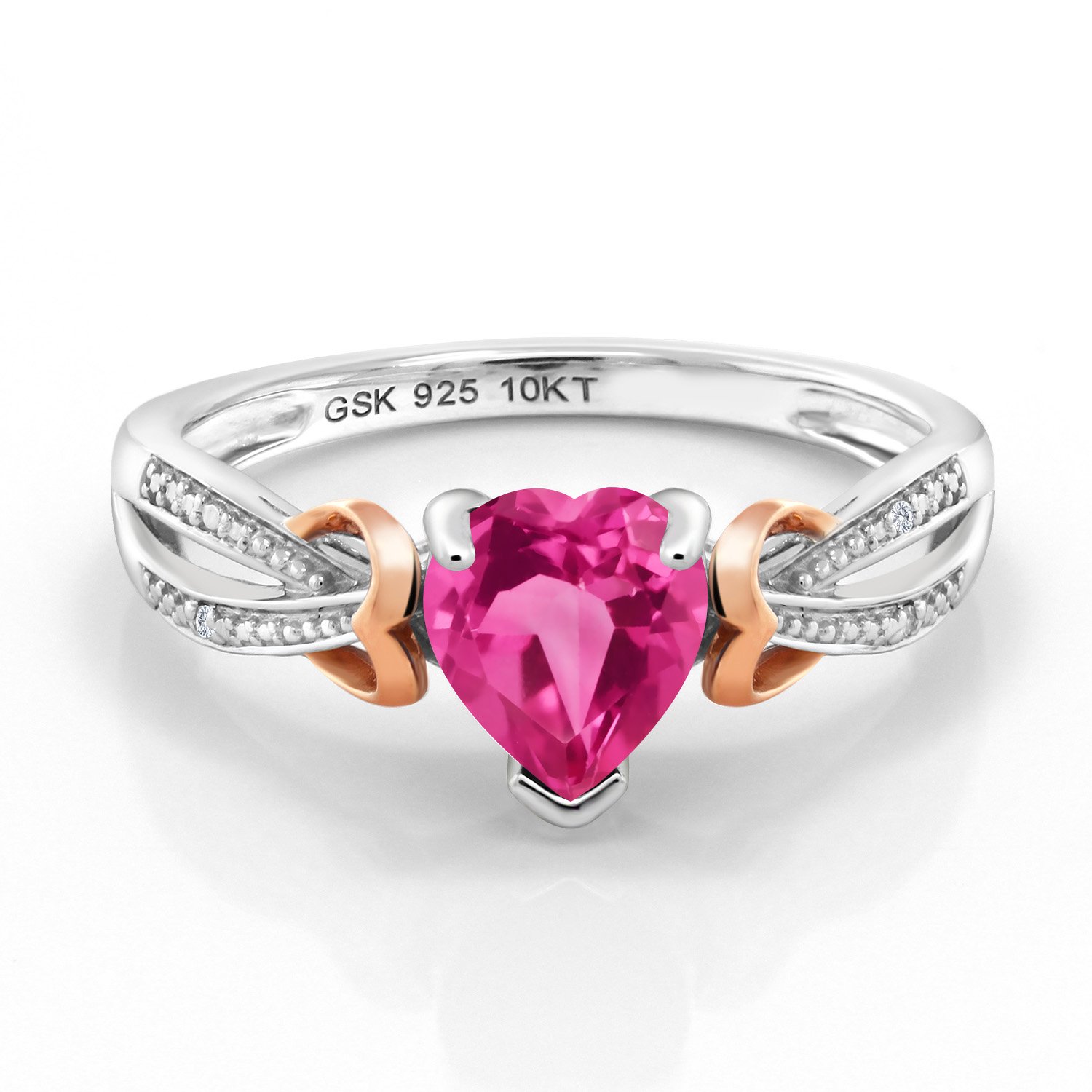 Gem Stone King 925 Silver and 10K Rose Gold 6MM Heart Shape Gemstone Birthstone and Diamond Engagement Ring | Wedding Anniversary Promise Ring For Women | Available In Size 5, 6, 7, 8, 9