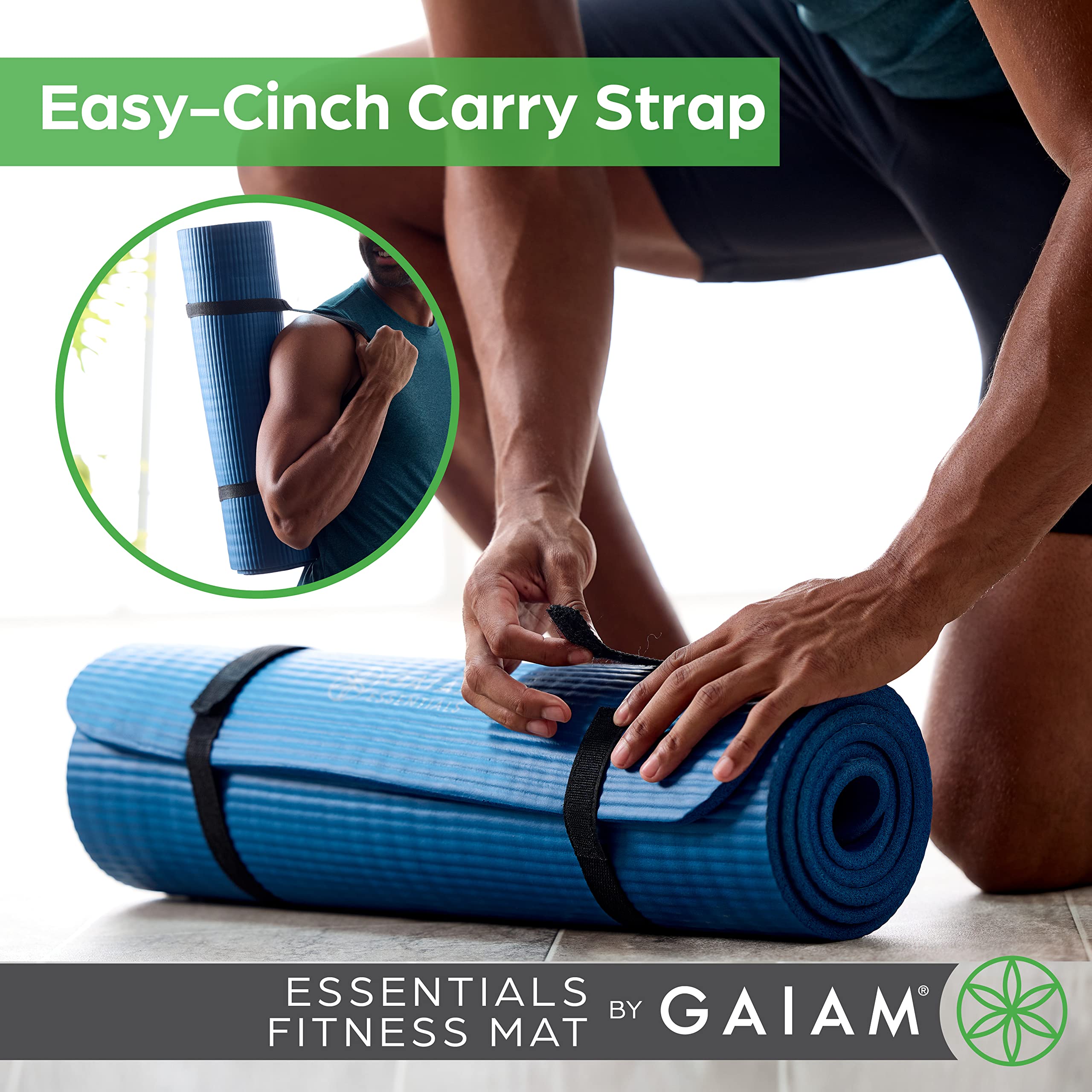 Gaiam Essentials Thick Yoga Mat Fitness & Exercise Mat with Easy-Cinch Carrier Strap, Pink, 72"L X 24"W X 2/5 Inch Thick