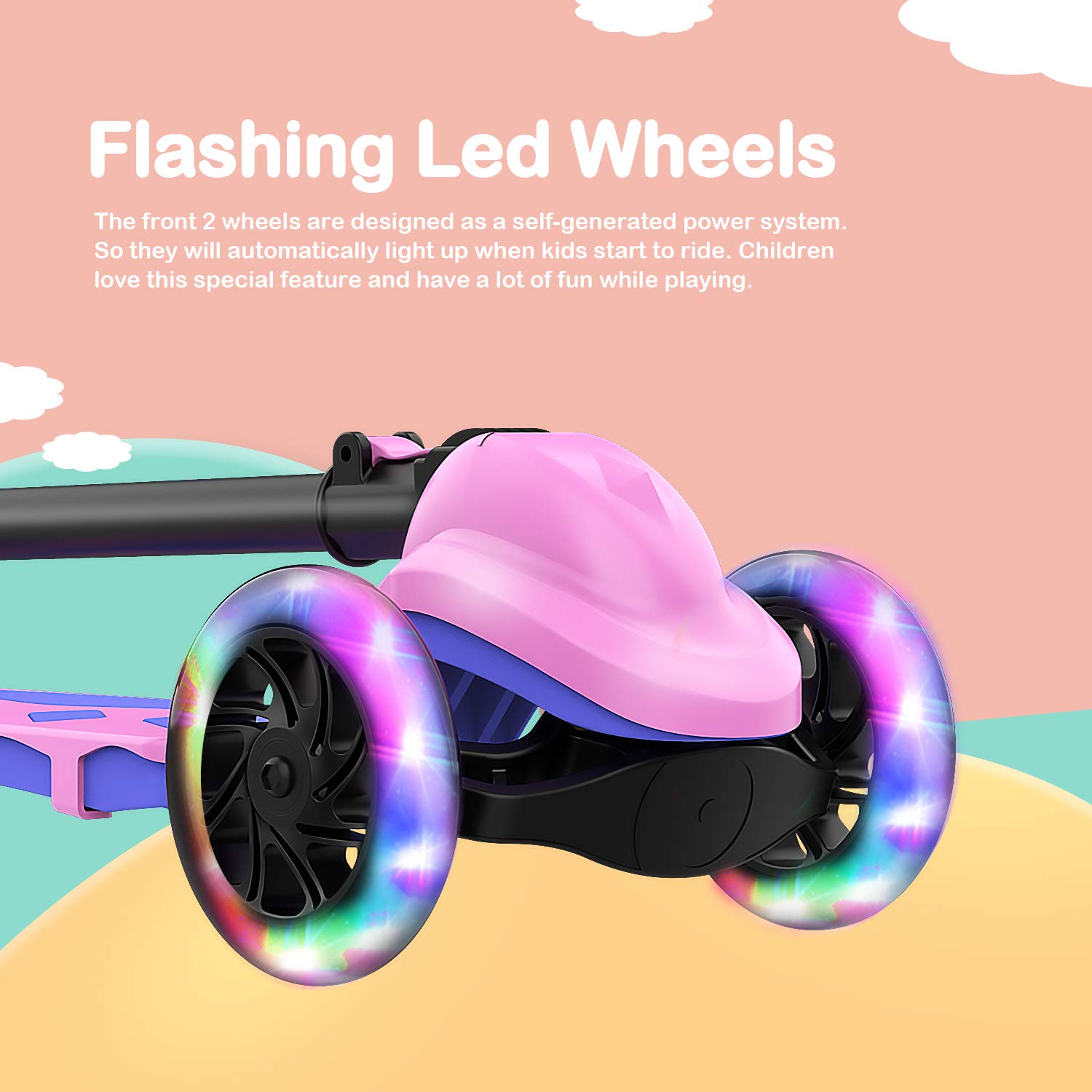 Hiboy Q1 Scooter for Kids - 4 Adjustable Heights, 3 Wheels with 2 LED Light-Up Front Wheels, Foldable Toddler Scooter for Boys and Girls from 2-6 Years Old