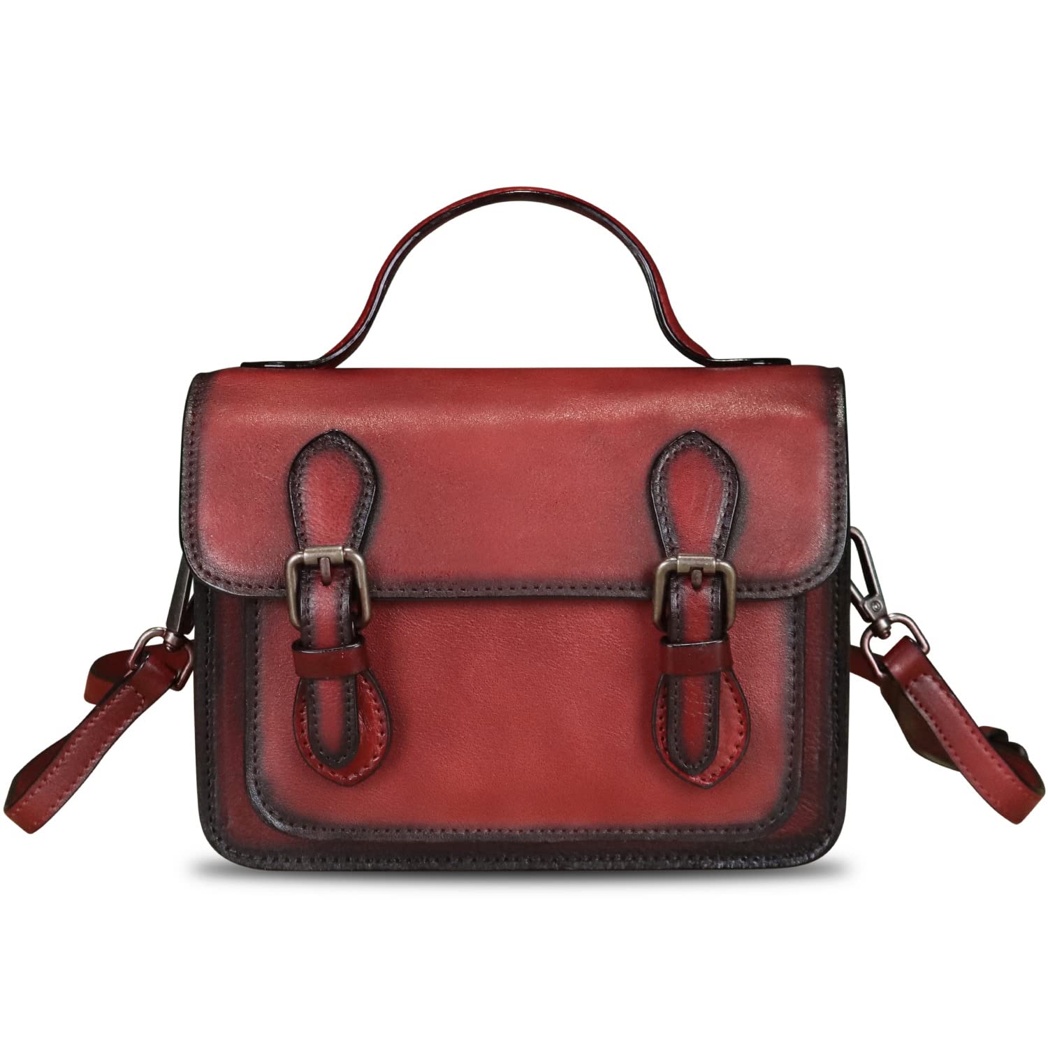 Genuine Leather Satchel Purse for Women Vintage Handmade Top Handle Handbag Crossbody Purse (Darkgrey)