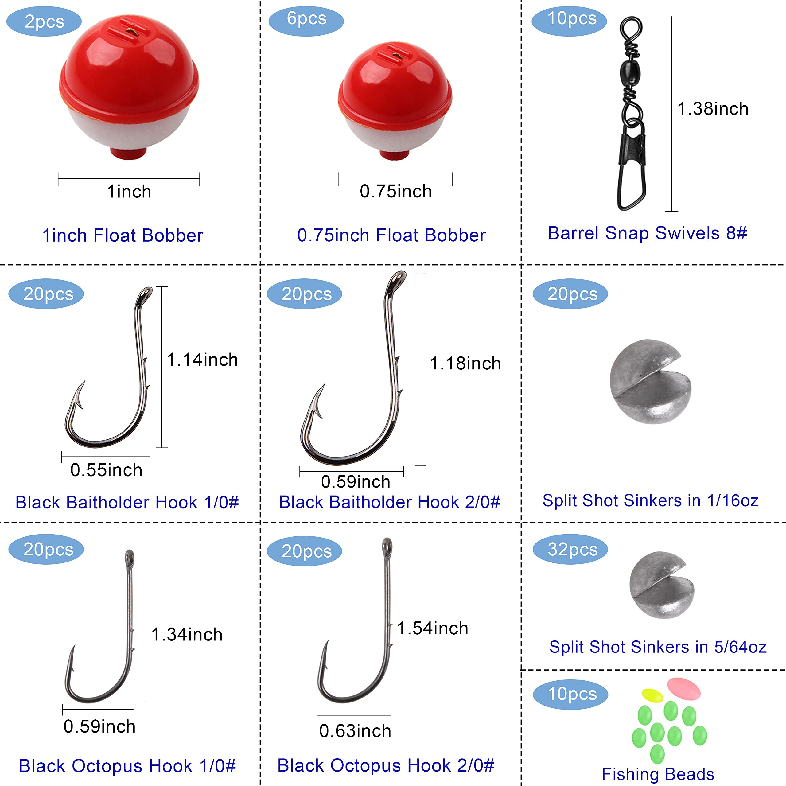 Fishing Bobbers Tackle Kit, 160pcs Basic Fishing Bobbers Hooks Assortment Included Octopus Circle Hooks, Baitholder Hooks, Bobbers, Sinker Weights, Terminal Tackle Box for Trout Catfish Panfish