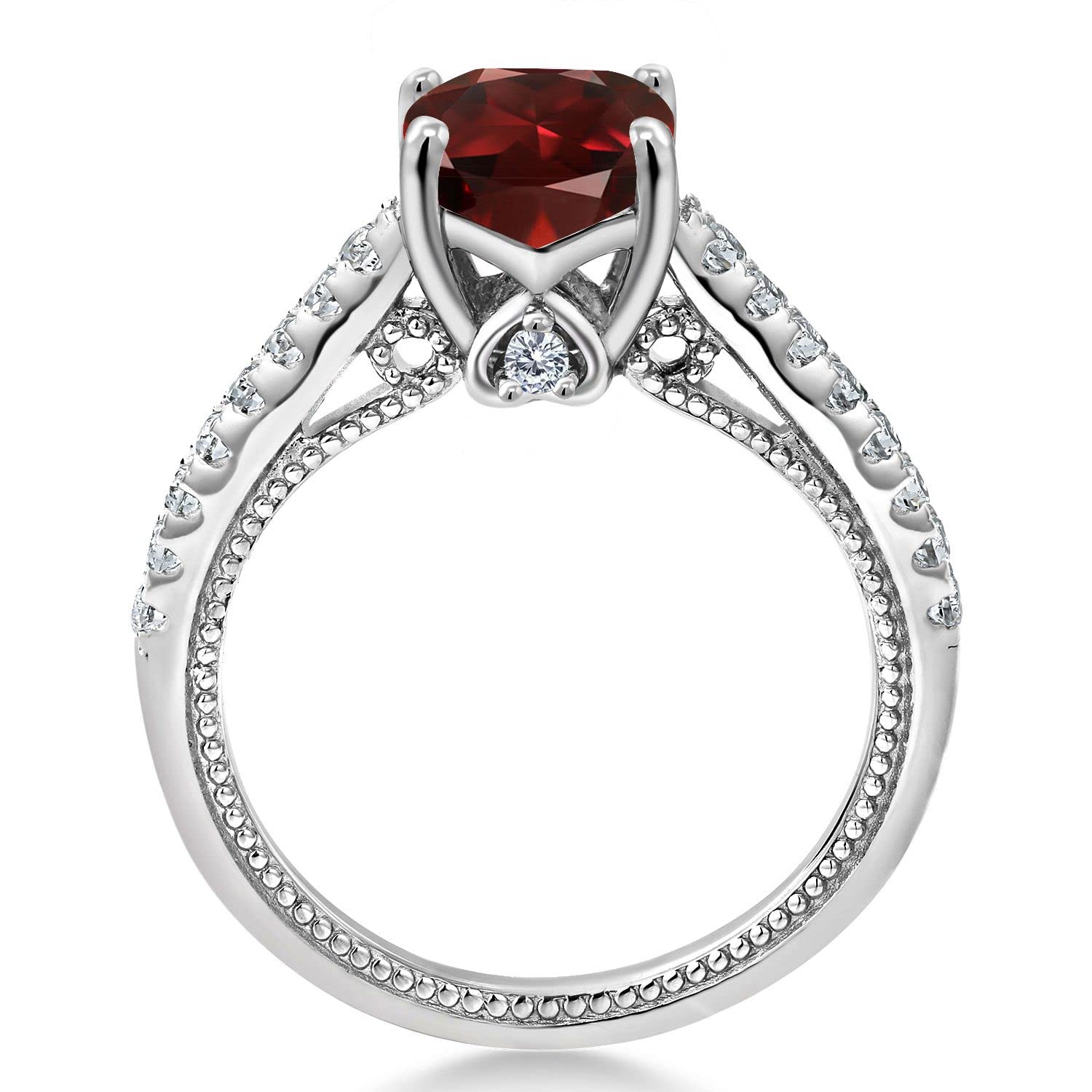 Gem Stone King 925 Sterling Silver Cushion 7MM Gemstone Birthstone and White Created Sapphire Engagement Ring | Wedding Engagement Anniversary Promise Ring For Women