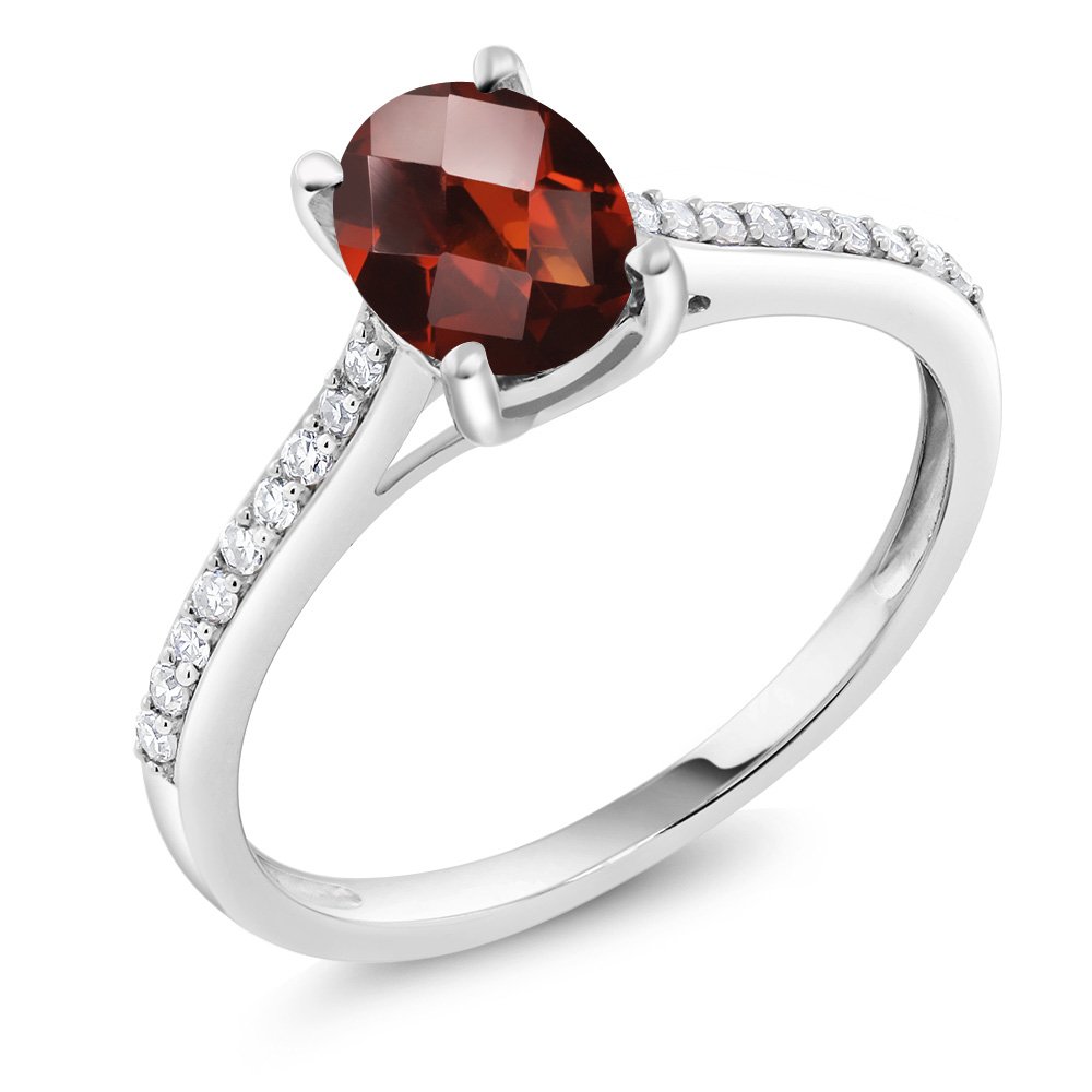 Gem Stone King 10K White Gold Gemstone Birthstone and White Diamond Engagement Ring | Oval 8X6MM | Wedding Anniversary Promise Ring For Women | Available In Size 5, 6, 7, 8, 9