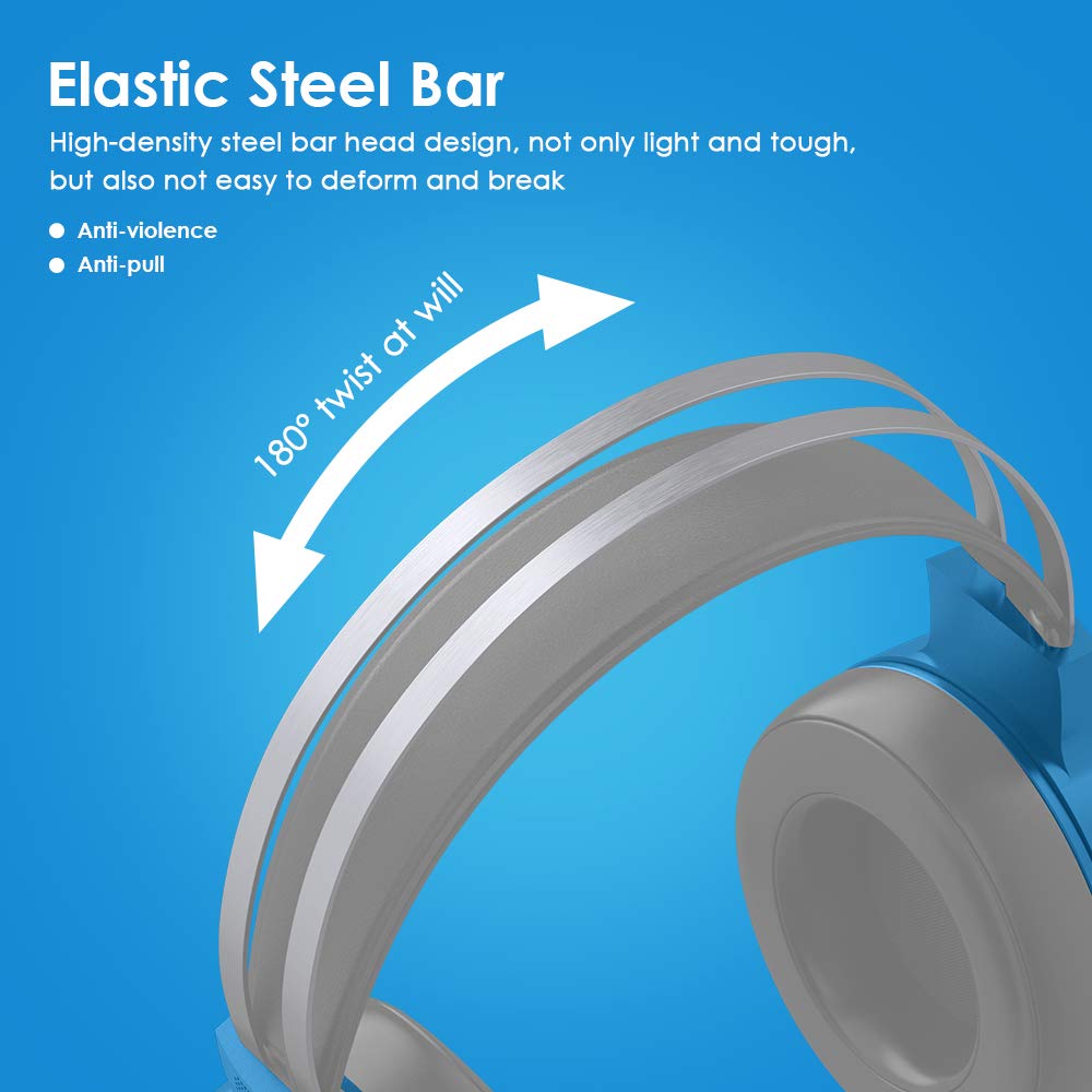 Gaming Headset,Rainbow LED Backlit, 3.5mm Stereo Surround with Microphone Compatible with Smart Phones, PC, PS4 and Other Gaming Devices, can Control Volume and Noise Reduction (Blue)