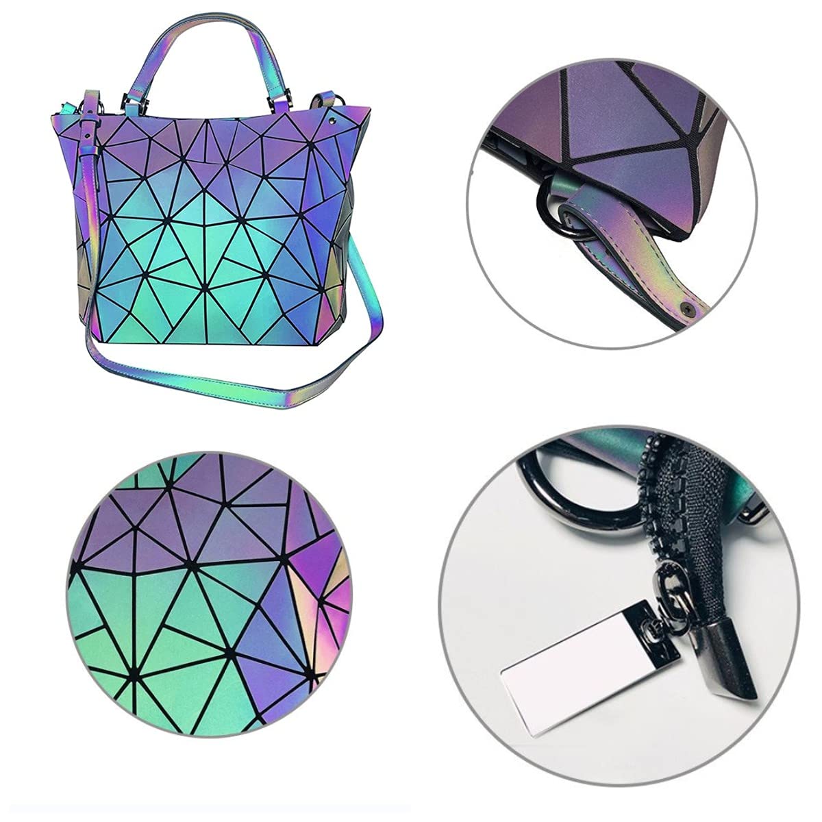 Geometric Luminous Purses and Handbags Holographic Reflective Crossbody Bag Irredescent Flash Rainbow Tote B3 (Rainbow)