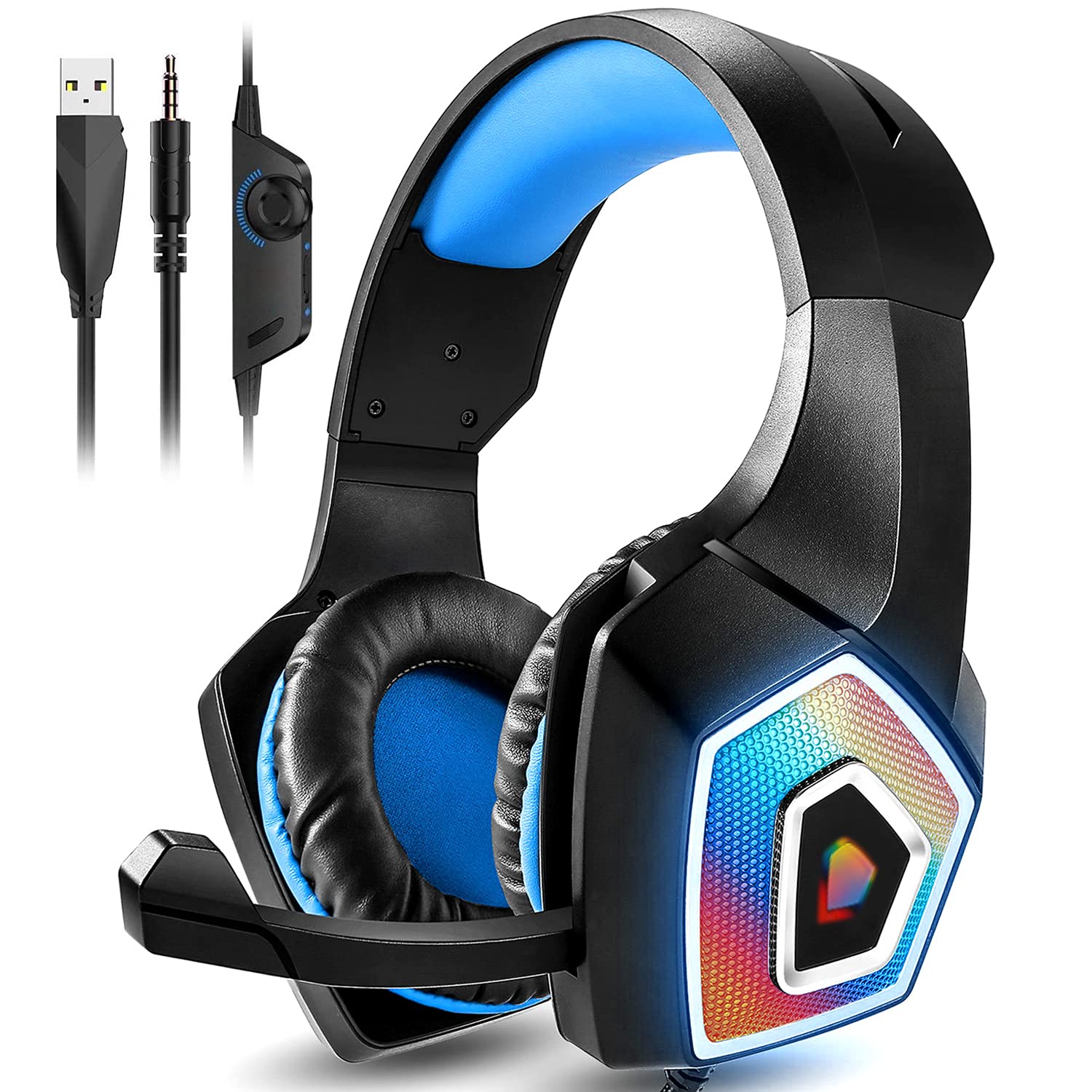 GALOPAR Stereo Gaming Headset for PC, PS4, Xbox One, 3D Surround Sound Headset with Noise Canceling Mic LED Light, Over-Ear Headphones Compatible with PS4, Xbox One, Switch, PC, Mac, Laptop