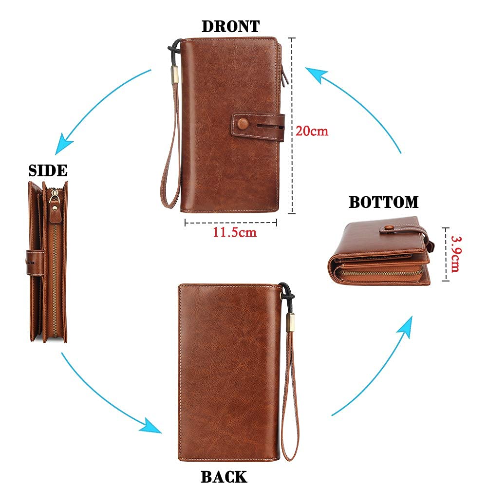FT FUNTOR Women's Big Fat RFID Blocking Wallet Leather Zip Around Clutch Large Purse Phone Organizer Wristlet green