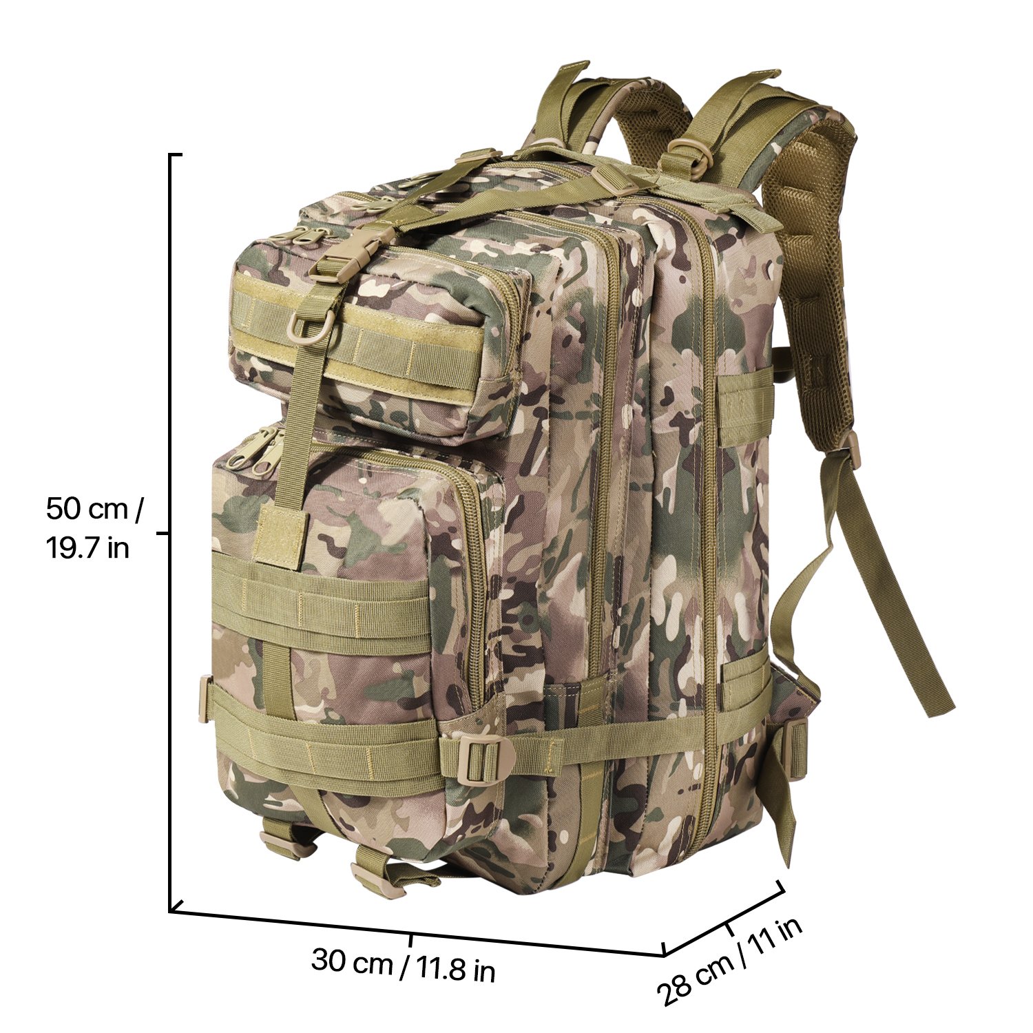 Flexzion Assault Pack Backpack - 40L Large Tactical Bags for Men Military Style Backpack, MOLLE Bug Out Gear Backpack, Water-Resistant RuckSack Army Backpack for Men and Women - Marshland Camouflage
